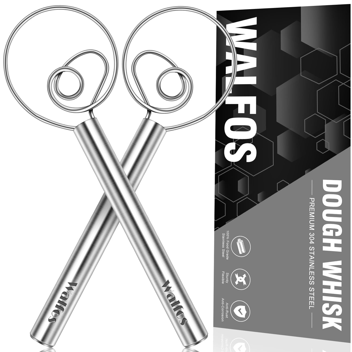 Walfos Danish Dough Whisk, Rustproof Stainless Steel Bread Whisk, Quick ...
