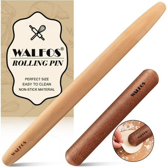 Walfos French Rolling Pin Set - Natural Wooden Rolling Pins (8inch, 15 ...