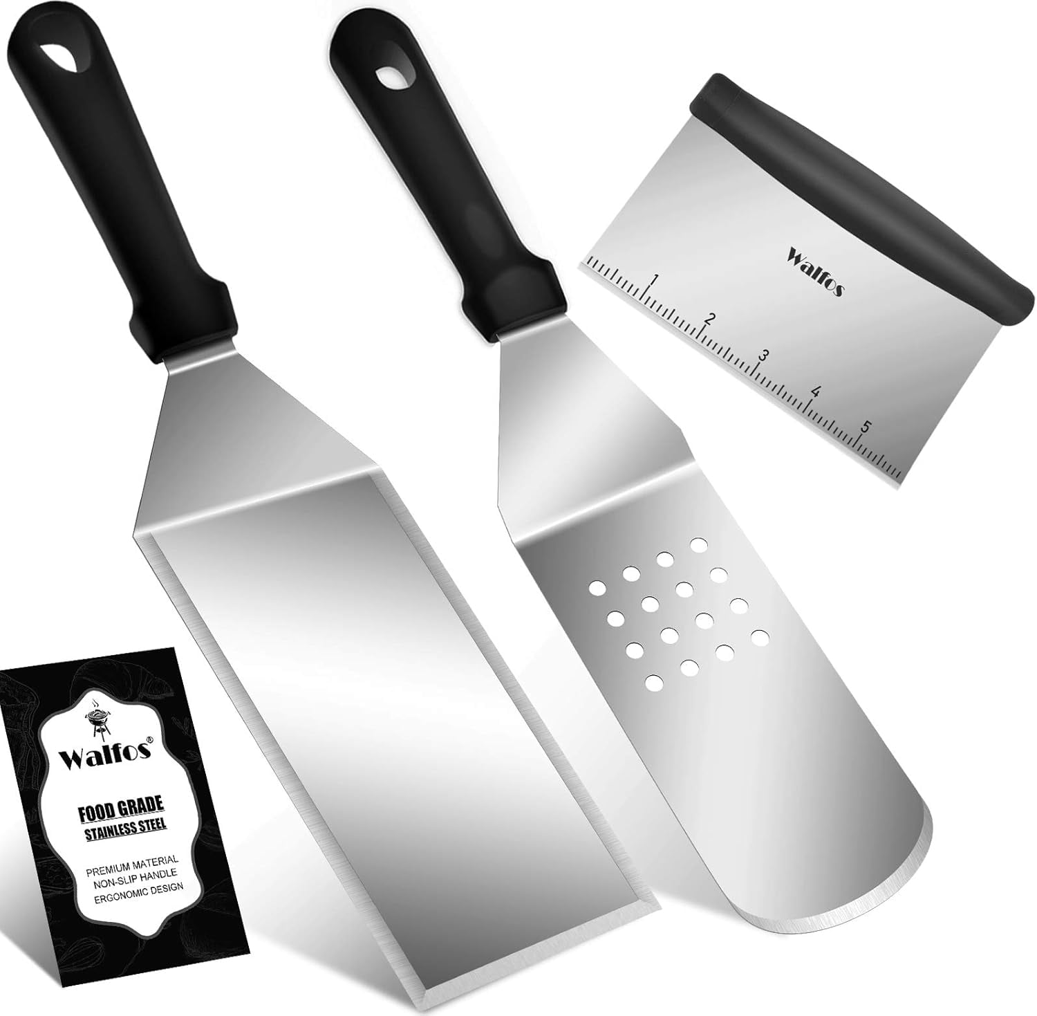 Walfos Griddle Spatula Set - Stainless Steel Hamburger Turner and ...