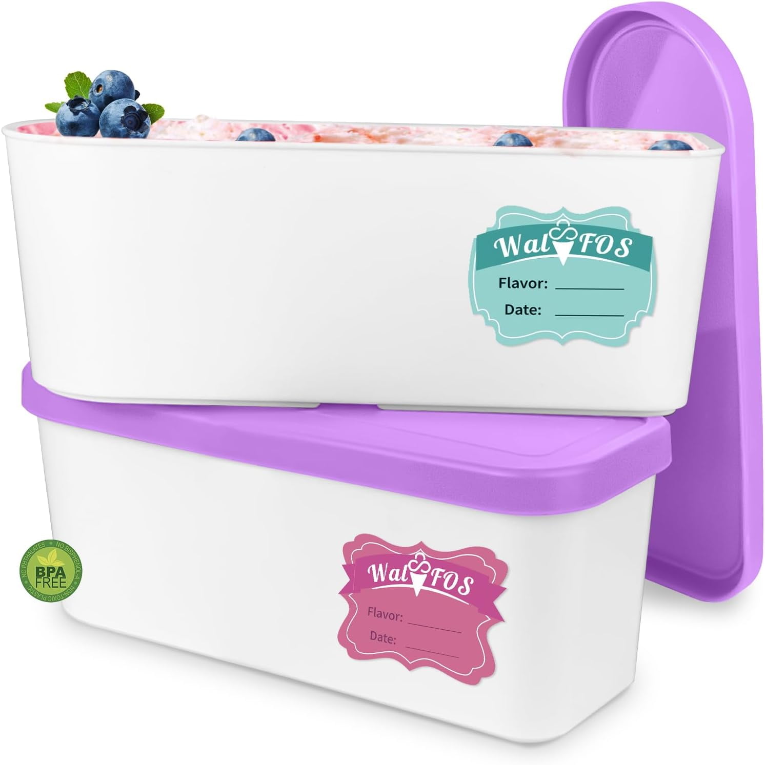 Walfos Ice Cream Containers for Homemade Ice Cream - 1.6 Quart, Bonus ...
