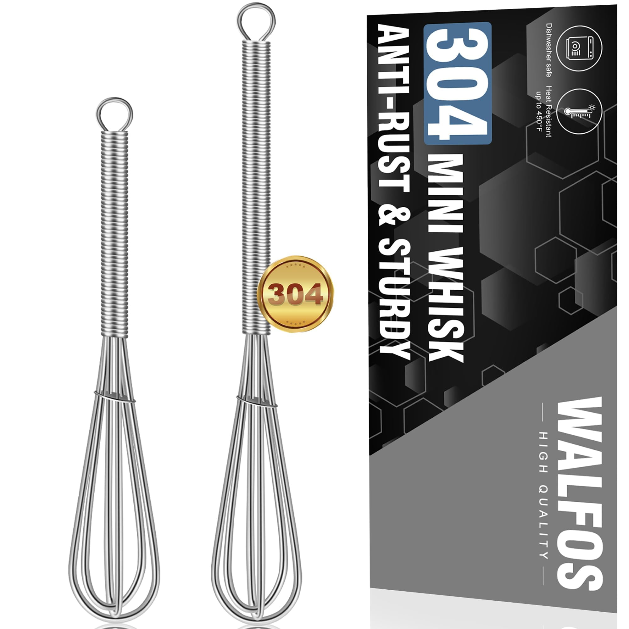 Walfos Mini Stainless Steel Whisk Set 5inch and 7inch Small Whisk for ...