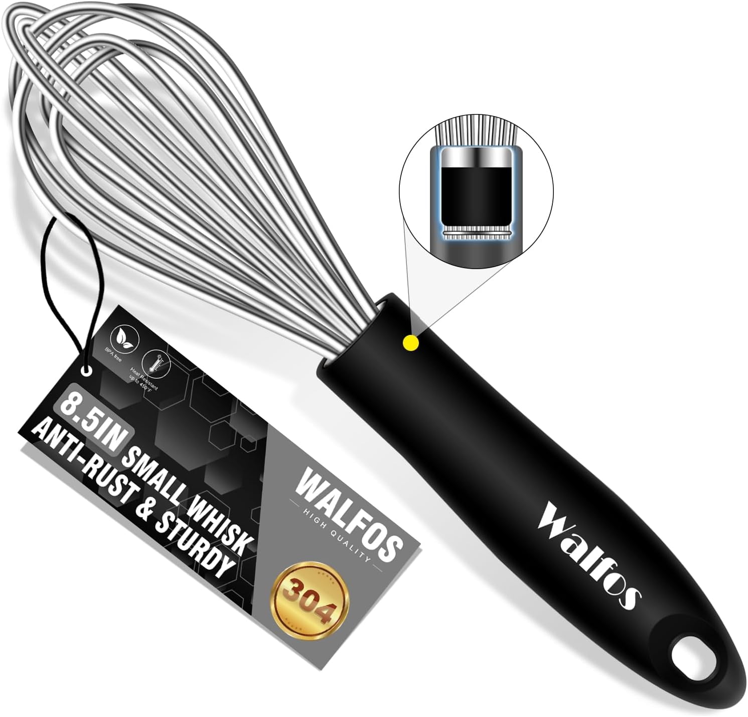 Walfos Small Whisk,304 Stainless steel Mini Whisk, Non-Rust ＆ Strong ...