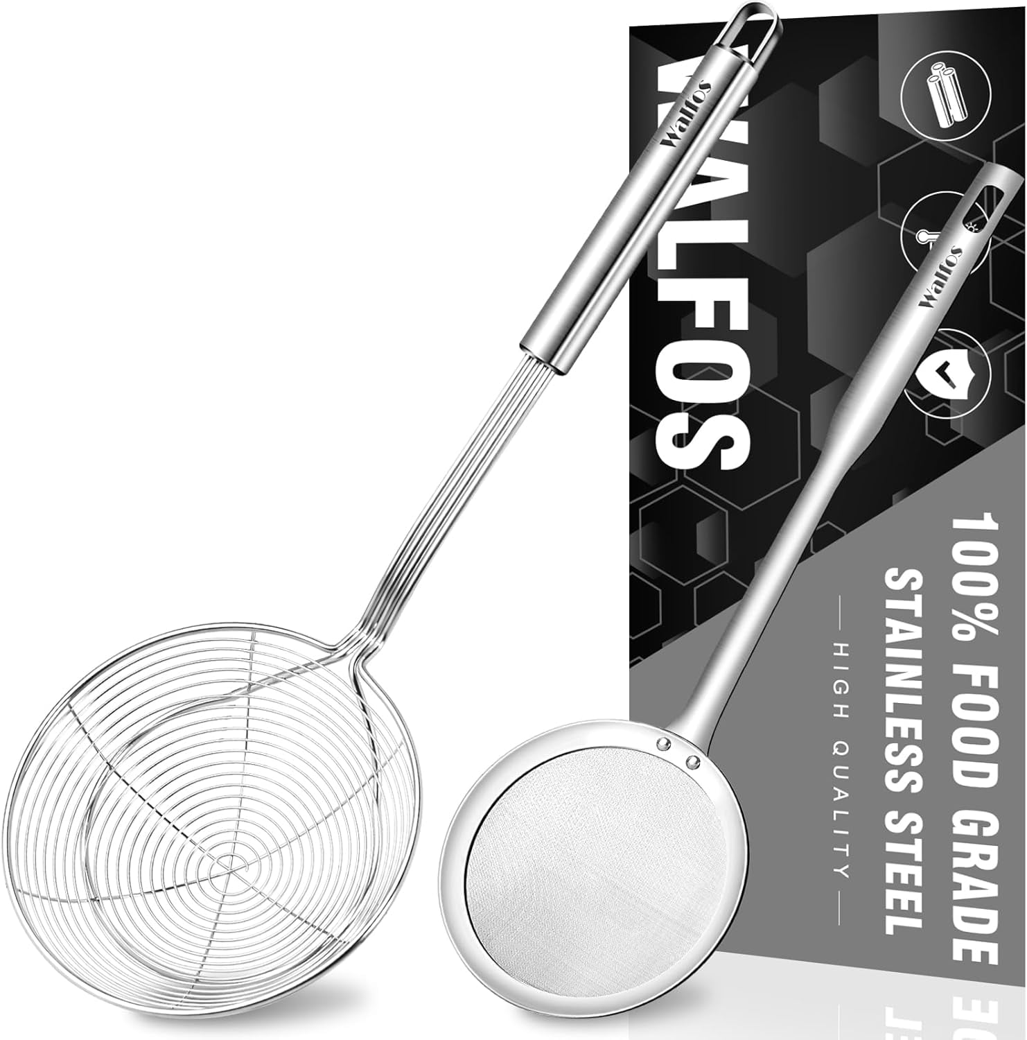 Walfos Spider Strainer Set of 2, 5.5 Inch Stainless Steel Fryer Scoop ...