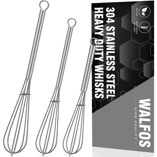 Walfos Stainless Steel Whisk, Mini Whisk Set,6''+7''+8''wire whisks for ...