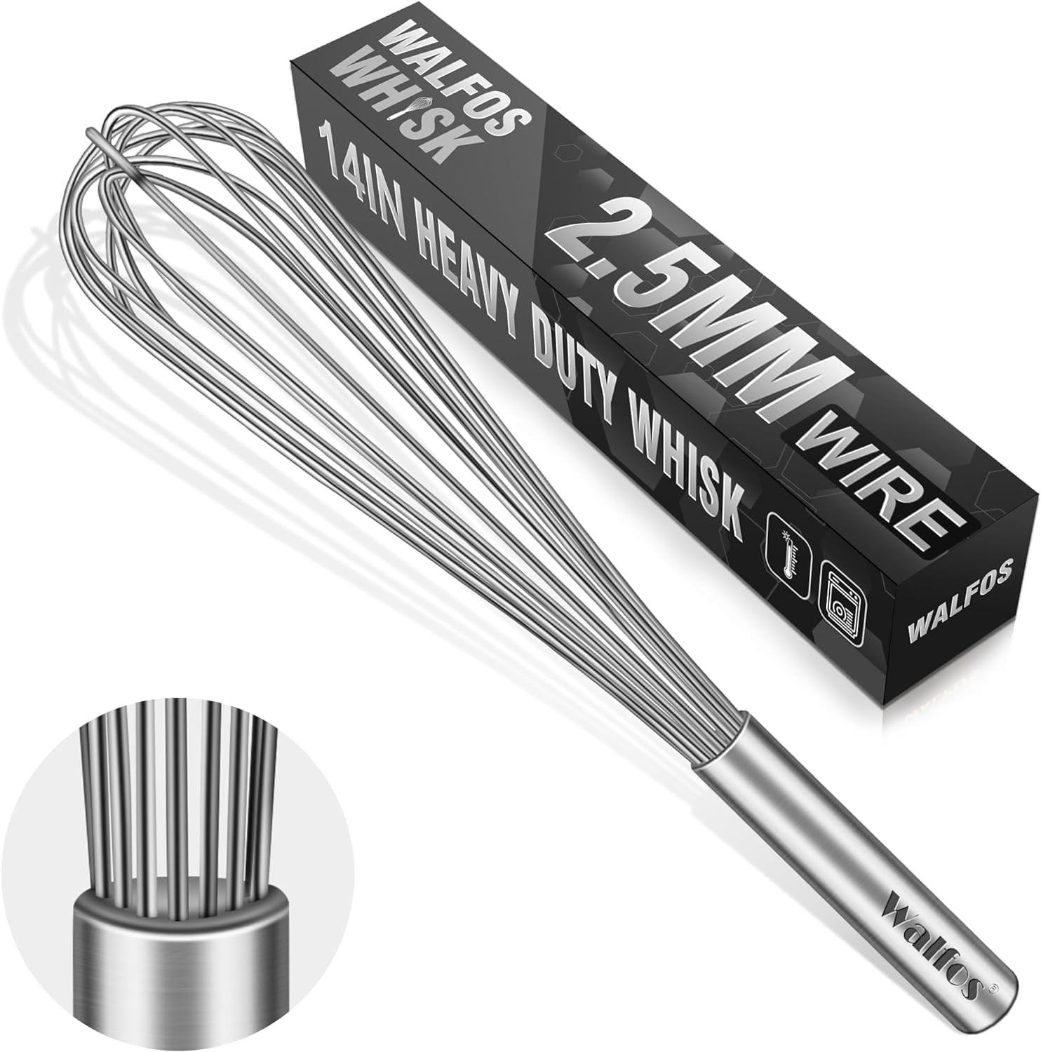 Walfos Heavy Duty Stainless Steel Whisk 14 Inch Large Mixing and ...