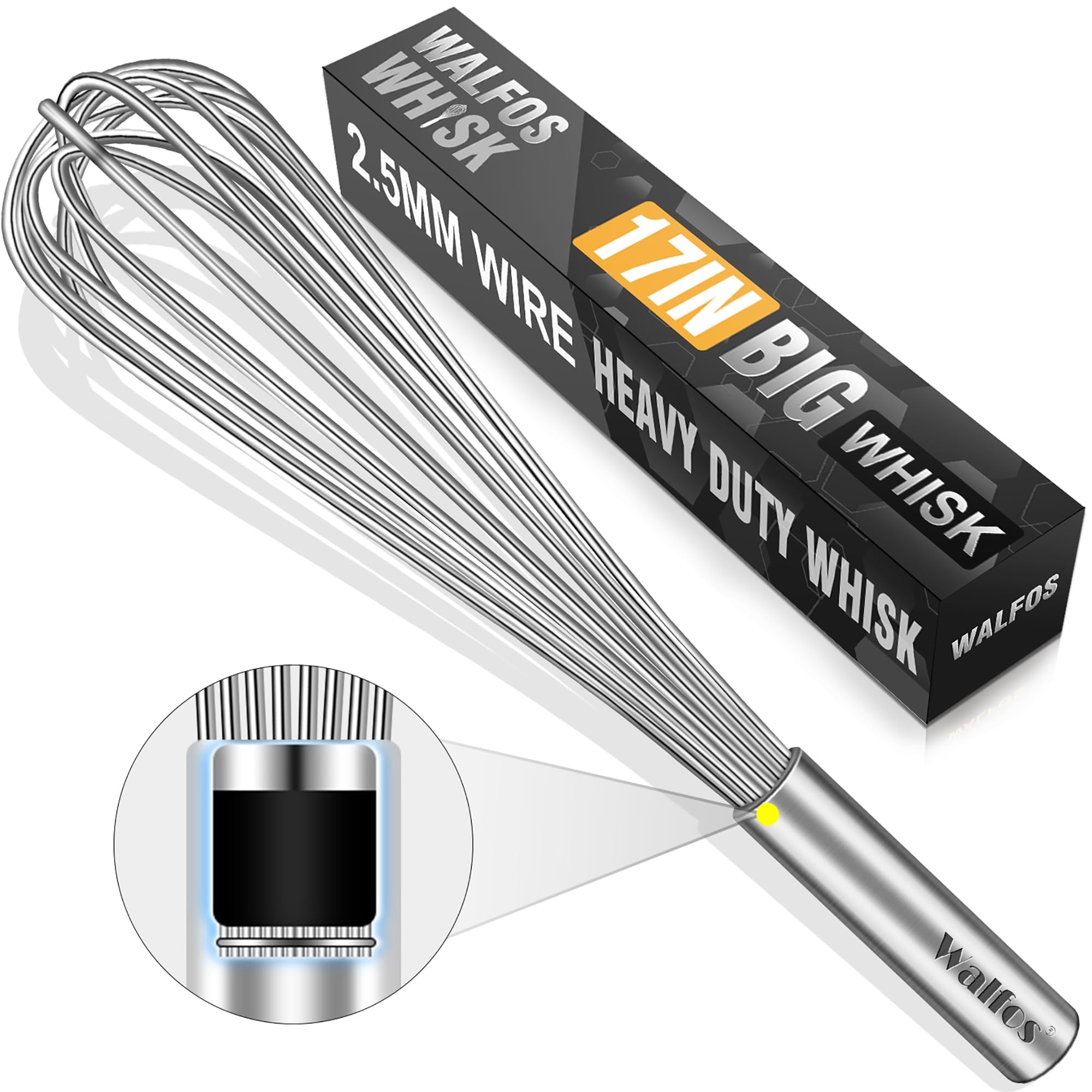 Walfos Heavy Duty Stainless Steel Whisk 17in Large Wire Egg Beater for ...