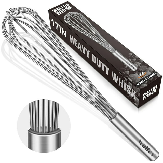 Walfos Whisk, 17in Large Whisks, Heavy Duty Stainless Steel Wire Whisk ...