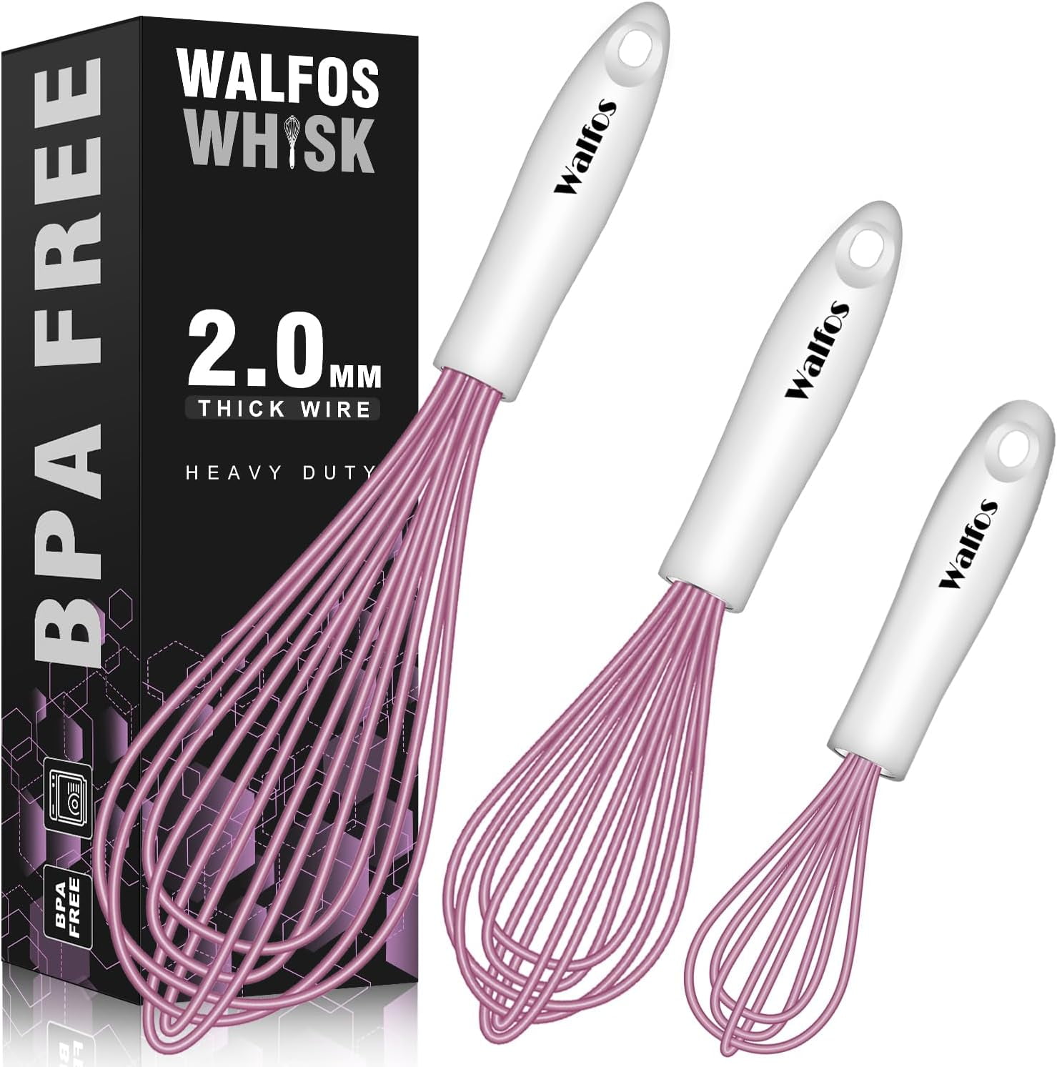 Walfos Whisk, Silicone Whisks for Cooking & Baking Non Scratch Rubber ...