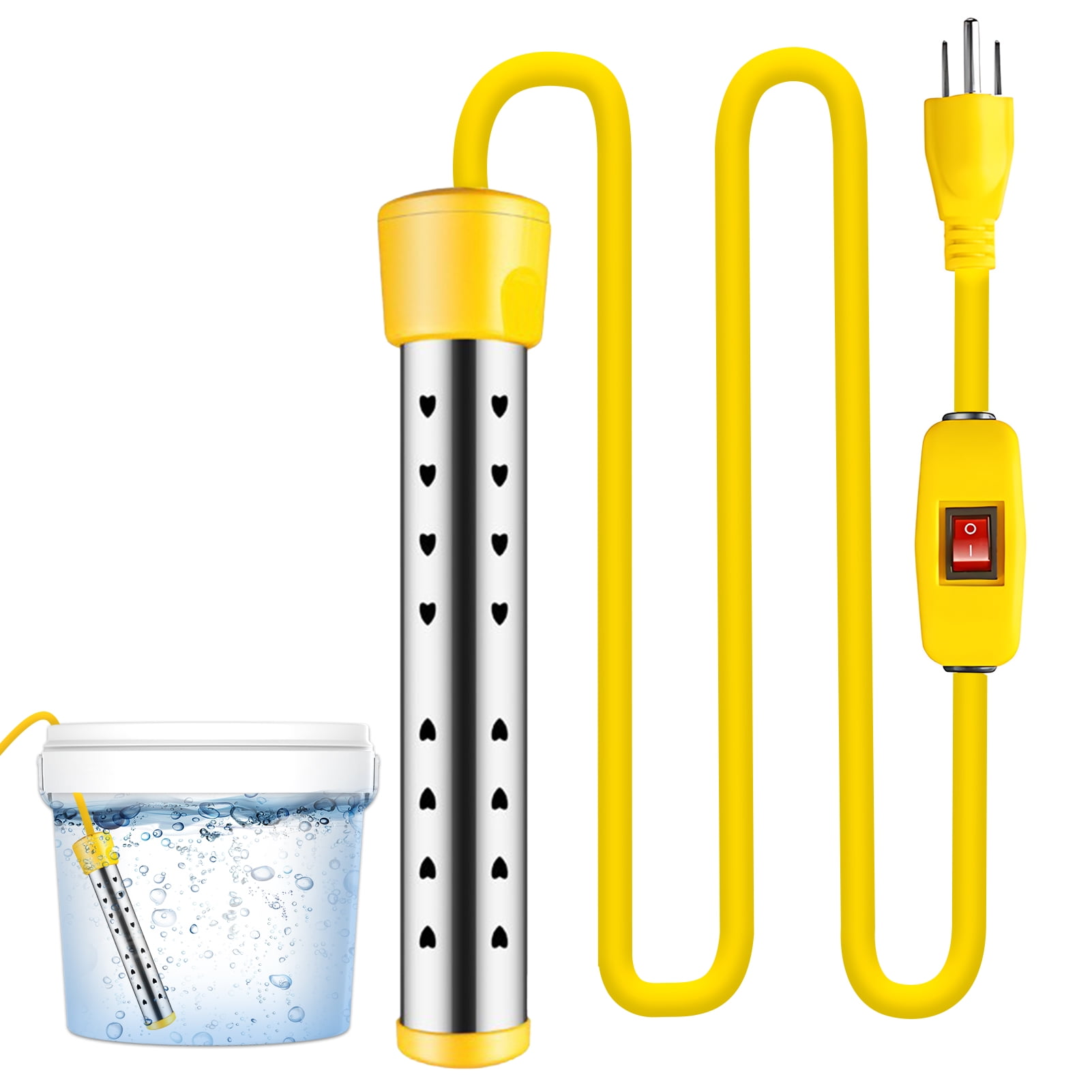 1500W Immersion Water Heater, Portable Bucket Heater with Switch & Auto ...