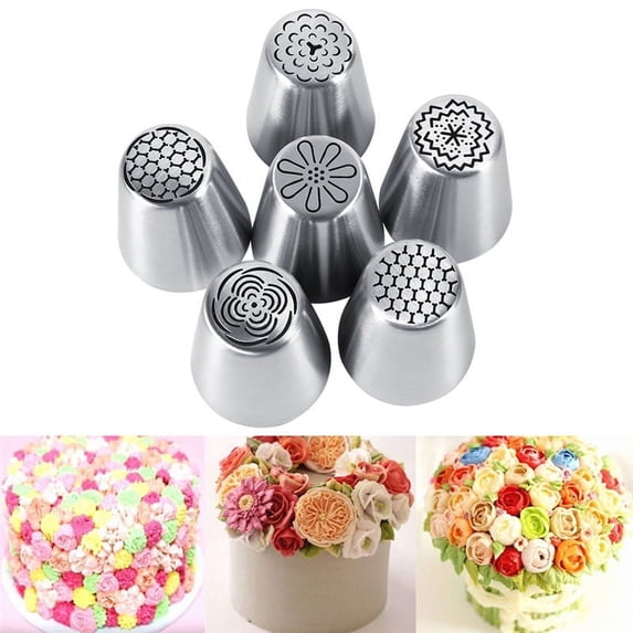 Walfront 6-Piece Stainless Steel Russian Piping Tips Set, Cake ...