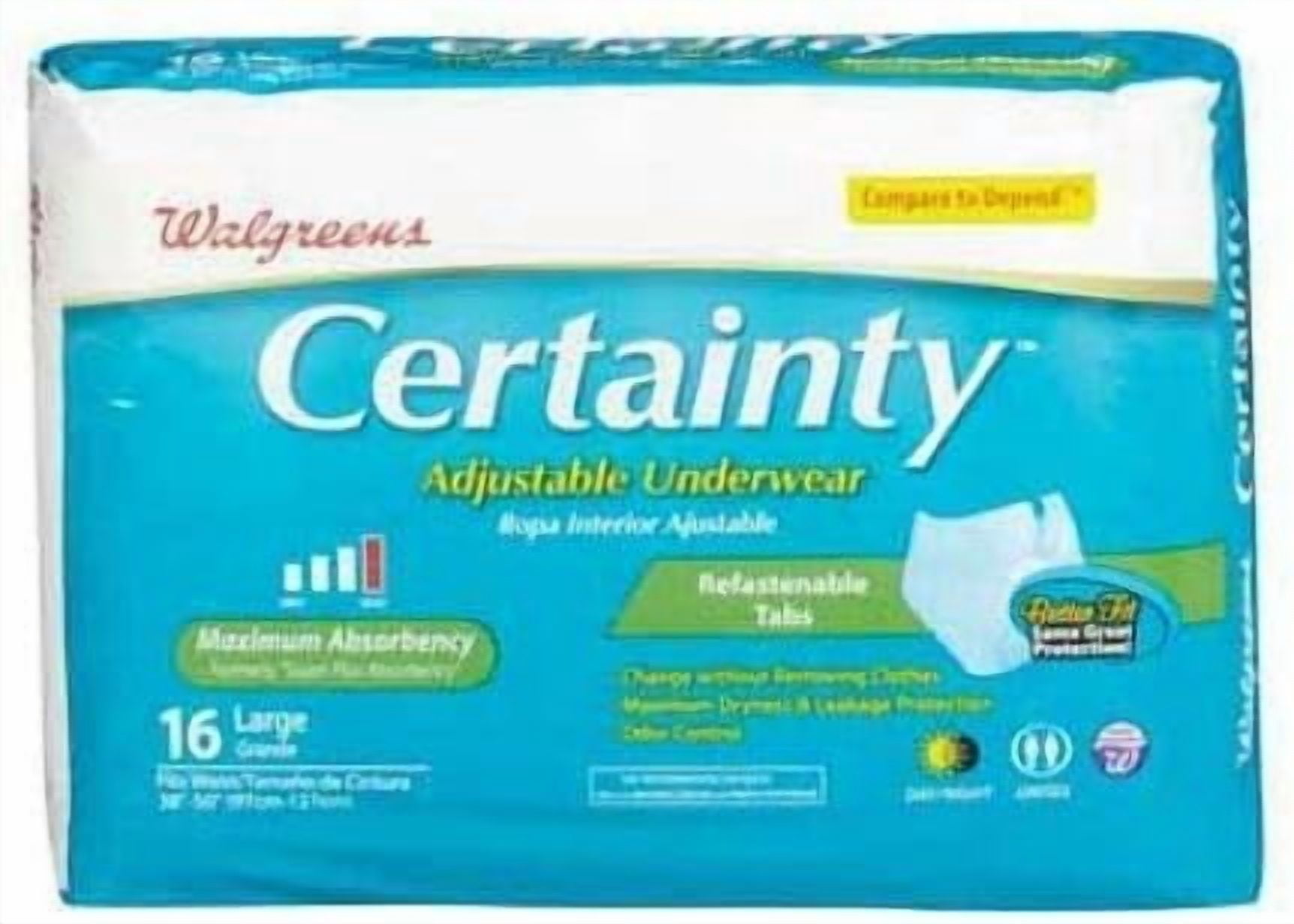 Walgreens Certainty Adjustable Underwear, Maximum Absorbency, Large, 16 ...
