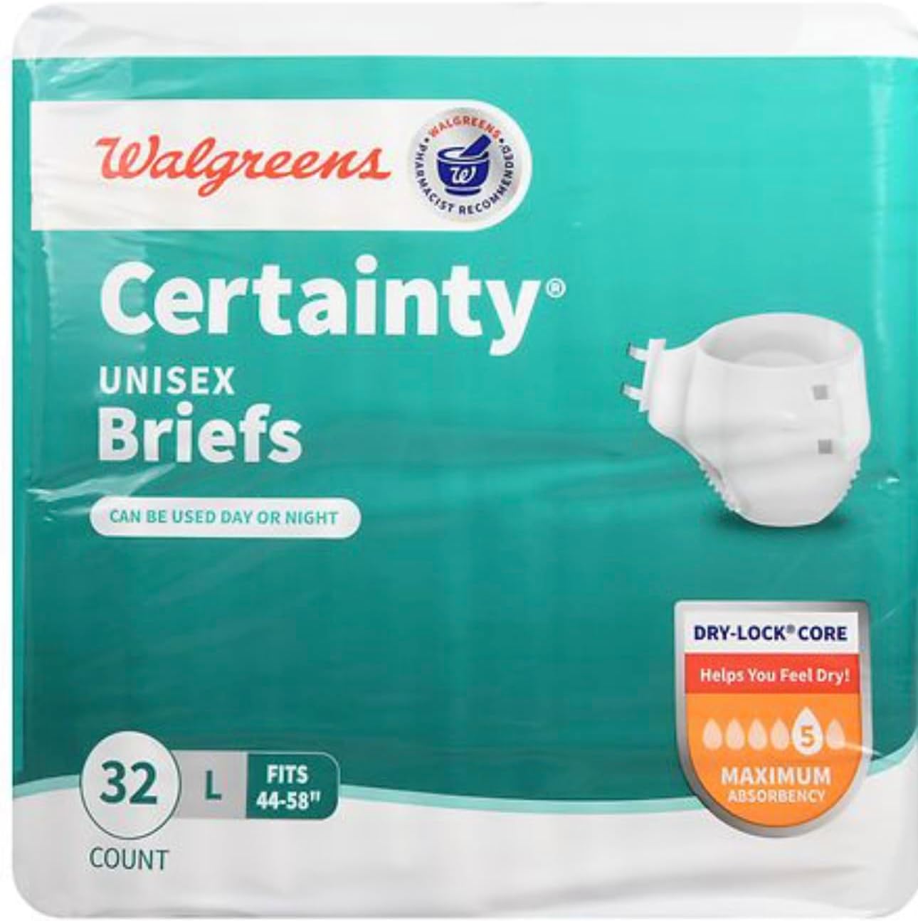 Walgreens Certainty Unisex Briefs Maximum Absorbency Large 32ea, Blue ...