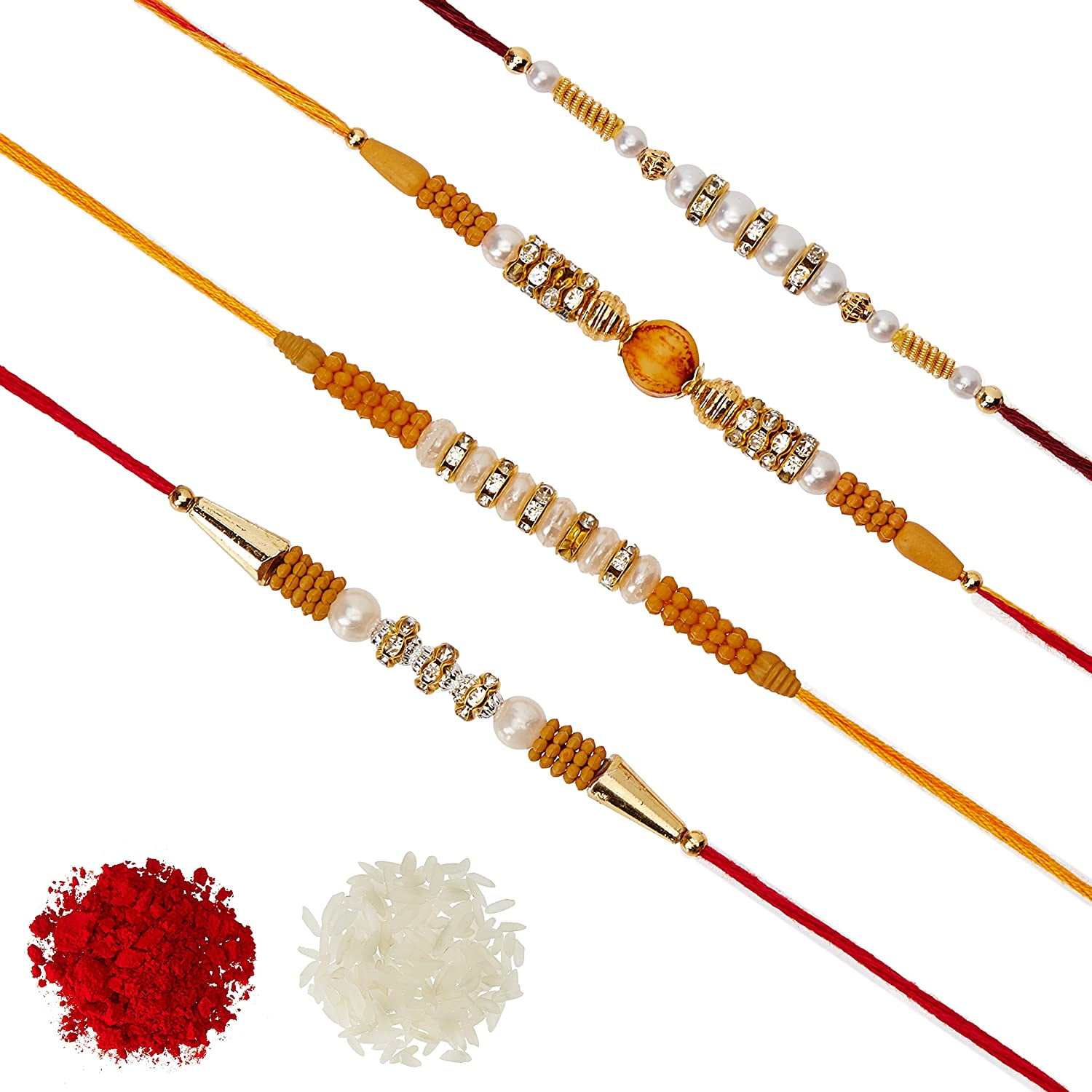 Walgrow Assorted Design Colorful Pearl Rakhi with Roli and Chawal (Pack ...