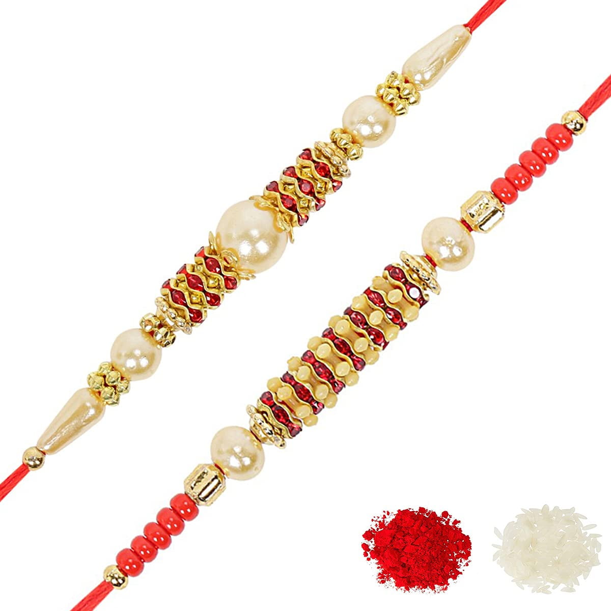 Walgrow Assorted Raksha Bandhan Pearl Rakhi with Roli and Chawal (Pack ...