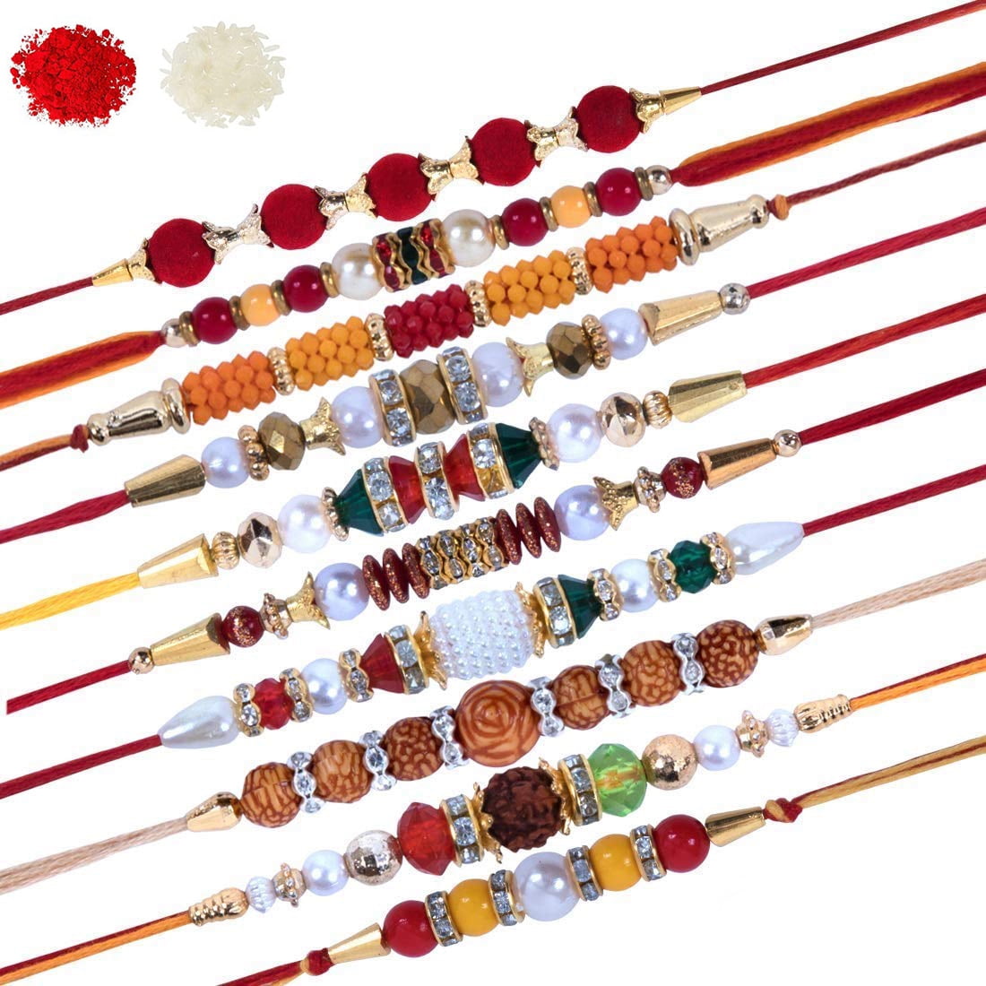 Walgrow Assorted Raksha Bandhan Stone Rakhi with Roli and Chawal (Pack ...
