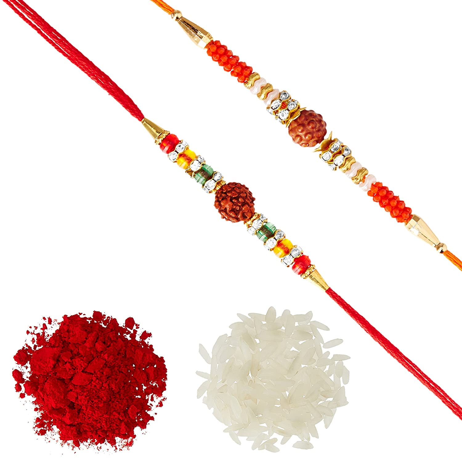 Walgrow Assorted Rudraksha Pearl Rakhi with Roli and Chawal (Pack of 2 ...