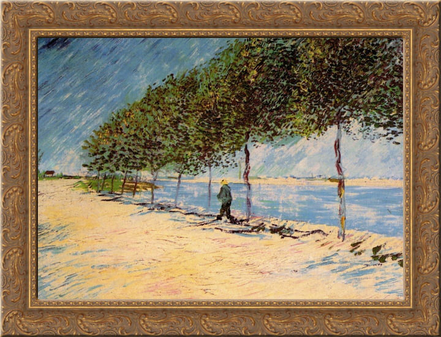 Walk Along the Banks of the Seine Near Asnieres 24x18 Gold Ornate Wood ...