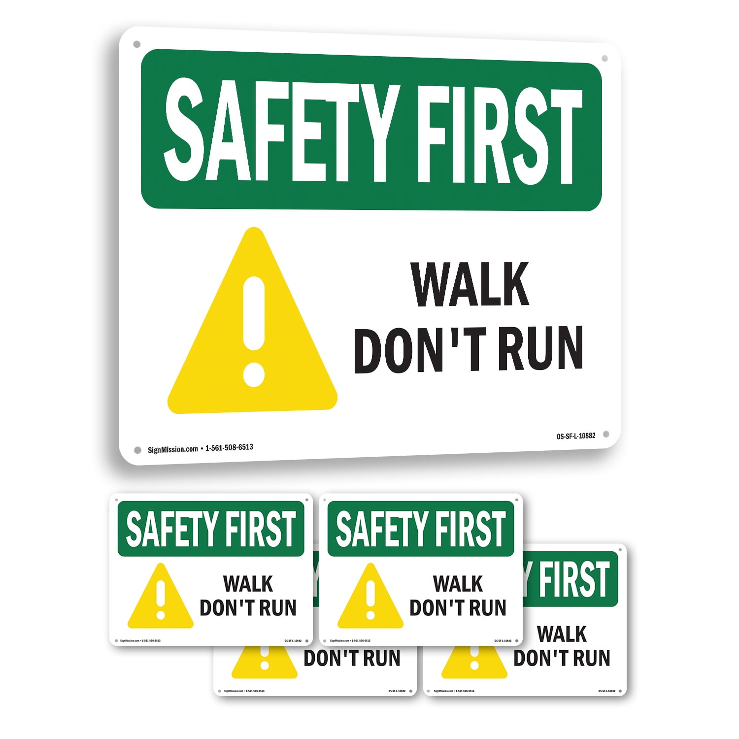 Walk Don't Run OSHA SAFETY FIRST Rigid Plastic Sign 24 Inch x 18 Inch ...