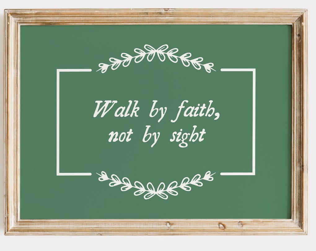 Walk By Faith Bible Verse Wall Art Christian Prints With Sage Green ...