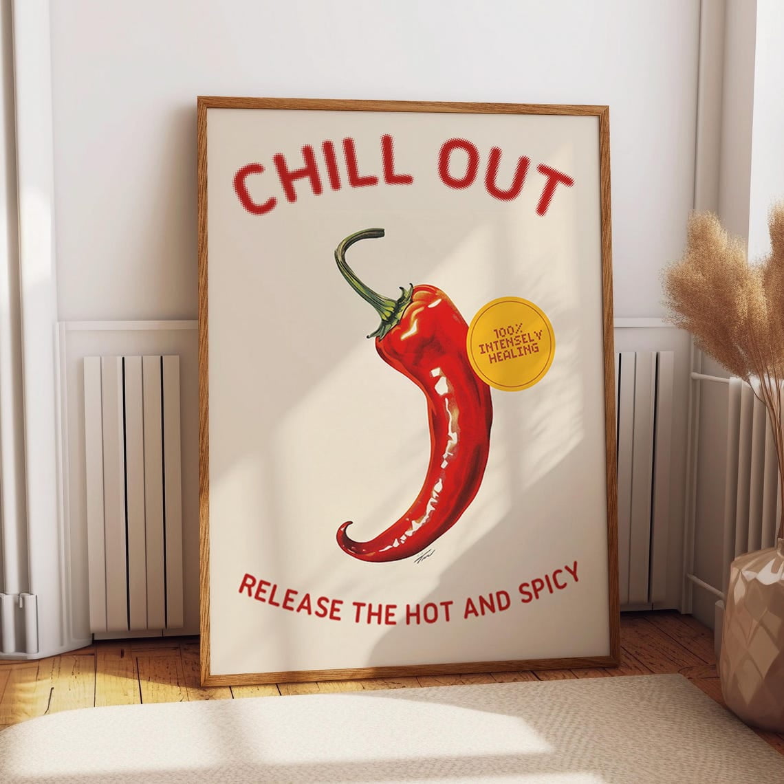 Red Chili Pepper Chill Out Poster – Spicy Humor Kitchen Wall Art ...