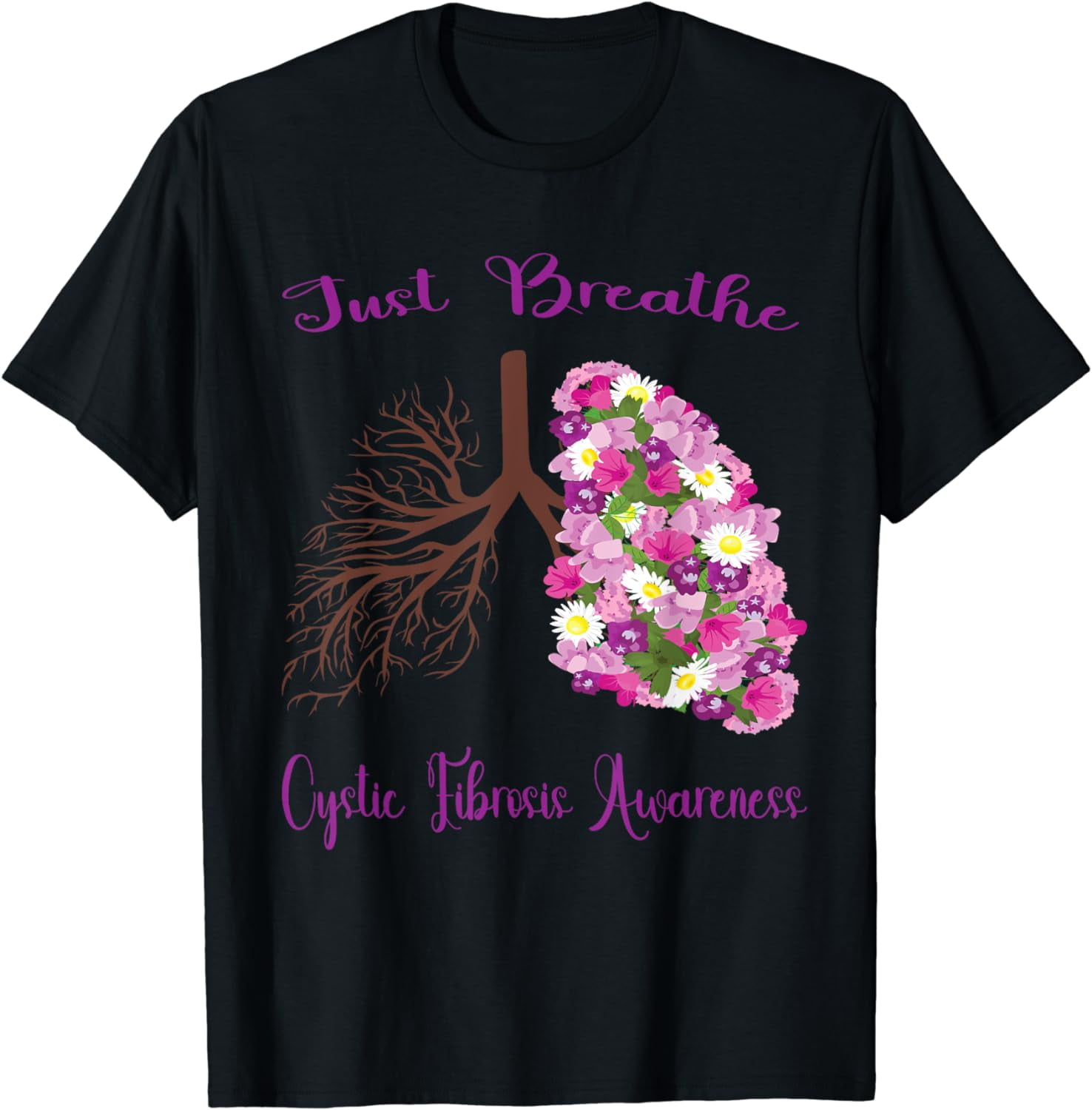Walk For Floral Cystic Fibrosis Fight Purple Ribbon T-Shirt - Walmart.com
