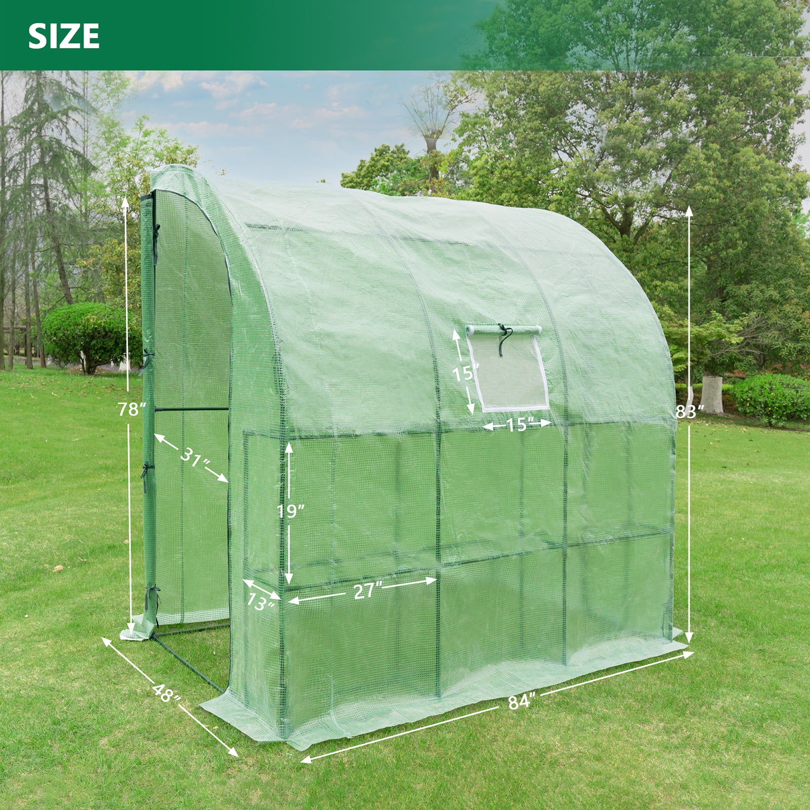 Walk-in Greenhouse Kit, 7'x4'x7', Roll-up Window, 3-Tier Shelves ...