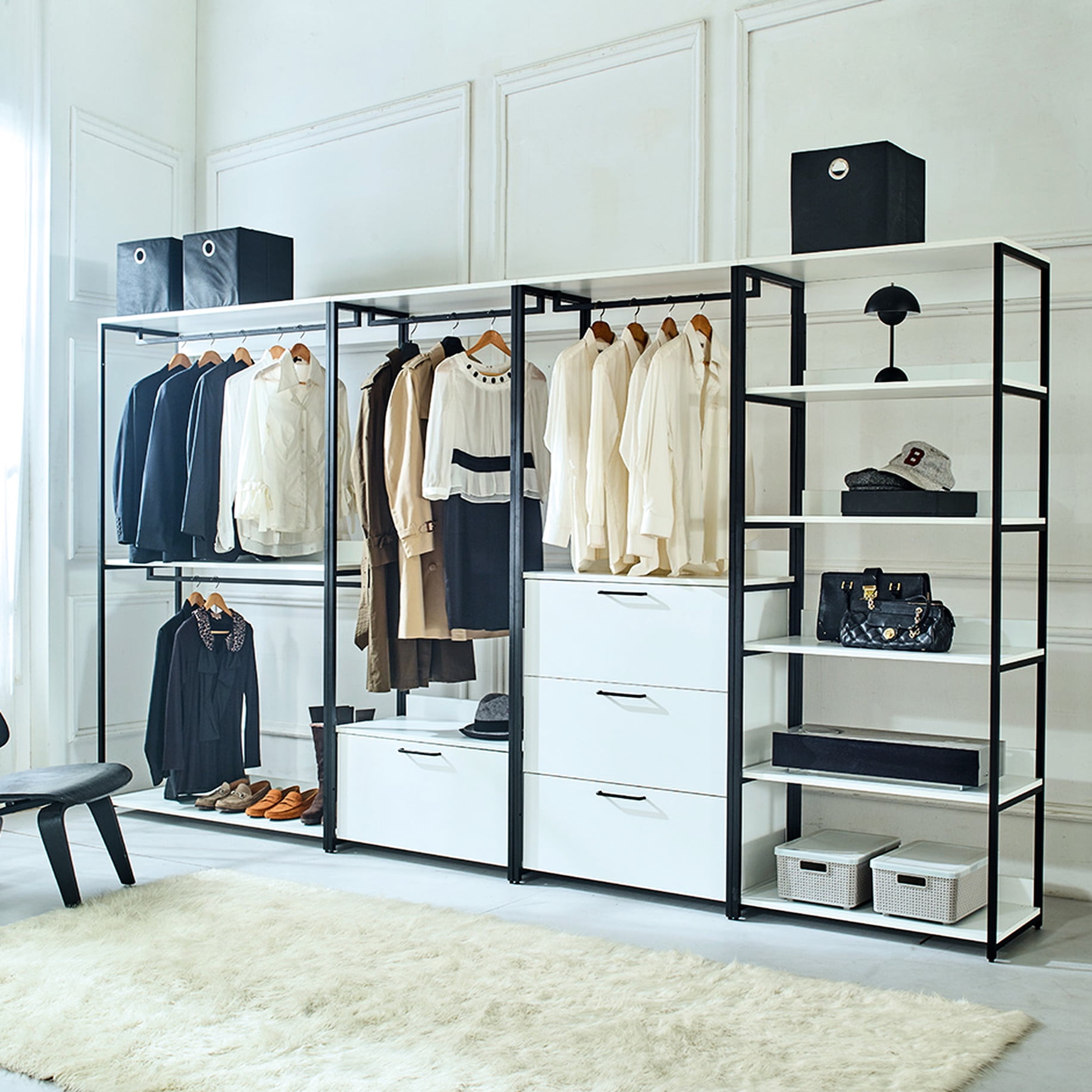 Walk In Closet With Metal Frame - White, Extra Deep Storage Capacity ...