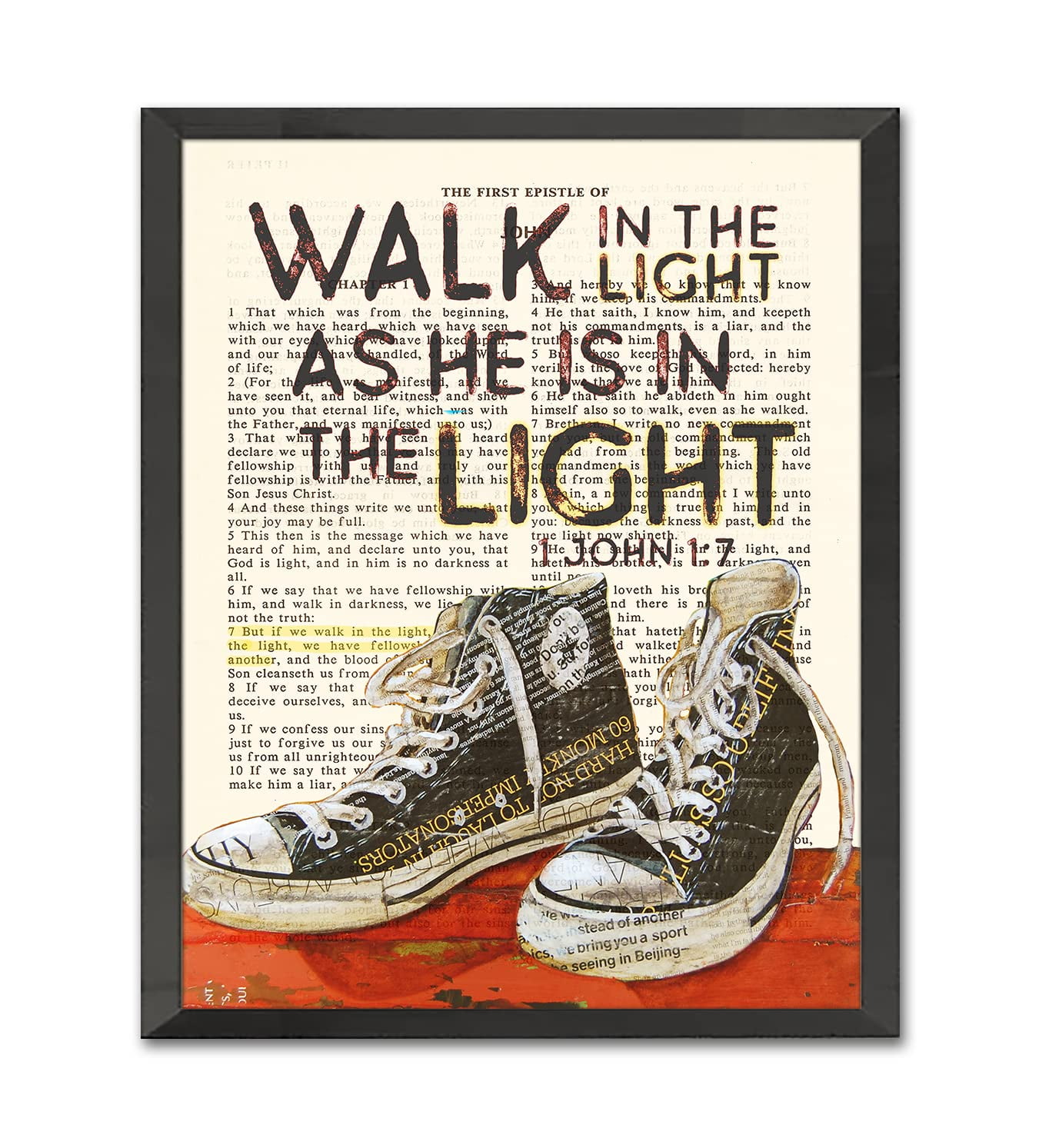 Walk in the Light As He Is In the Light - 1 John 1:7 Art Print, UNFRAMED, Vintage Bible Page ...