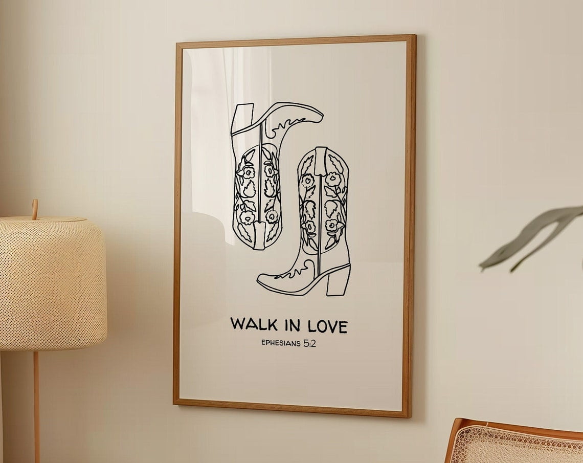 Walk In Love Western Christian Wall Art Cowboy Decor Bible Verse Poster ...