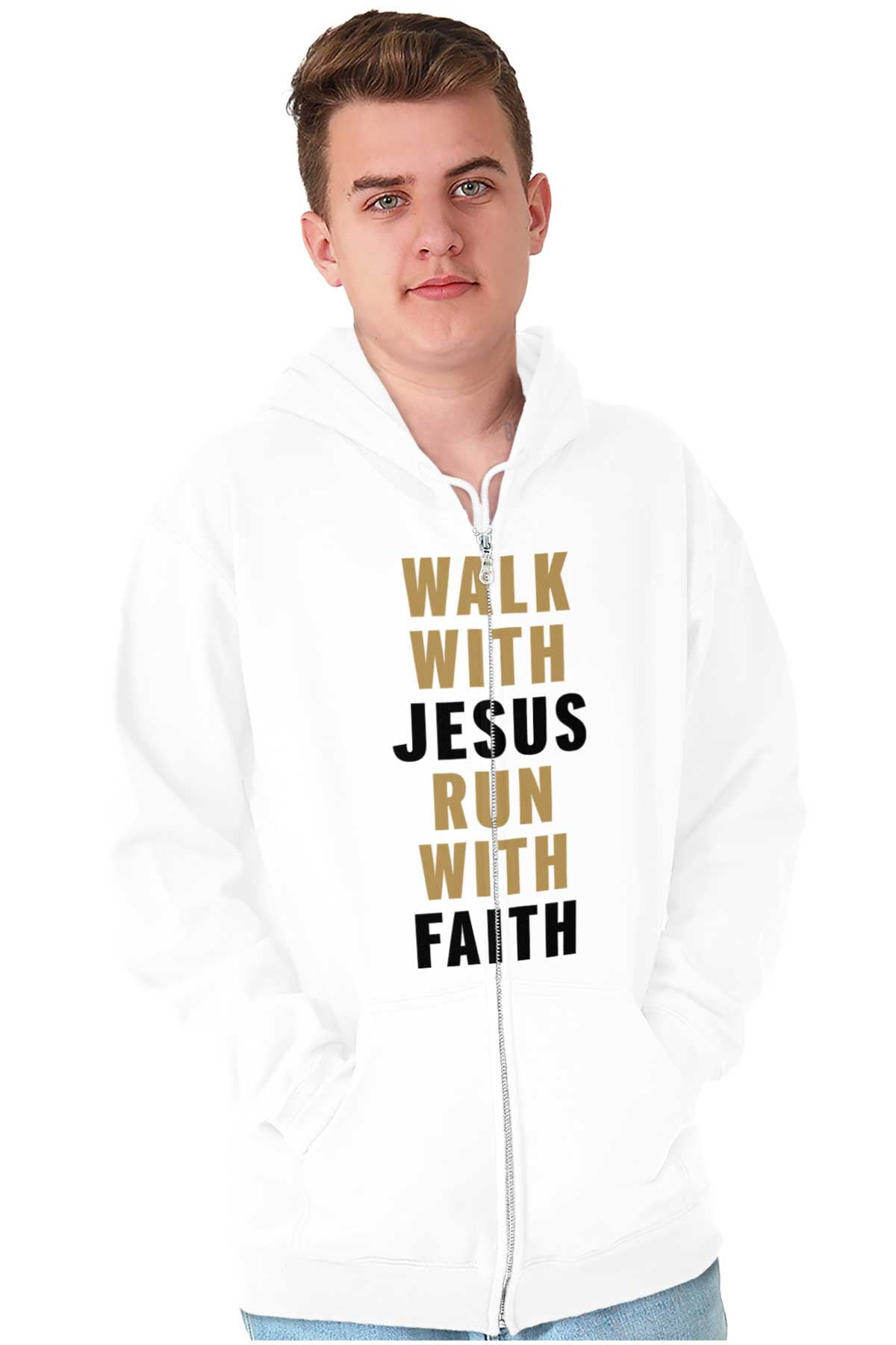 Walk With Jesus Christ Run Religious Unisex Plus Size Zip Hoodie Brisco ...