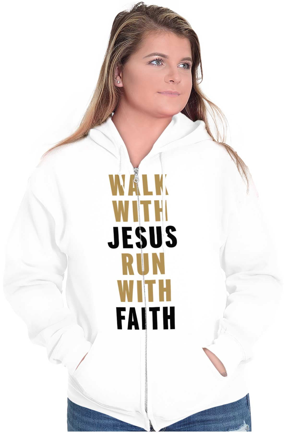 Walk With Jesus Christ Run Religious Zip Up Hoodie Men's Women's Brisco ...