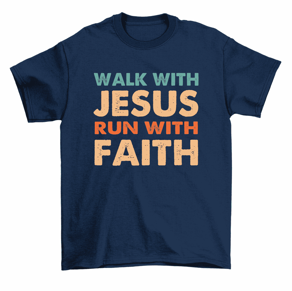 Walk With Jesus Run With Faith T-Shirt Religious Christian Tee Men ...