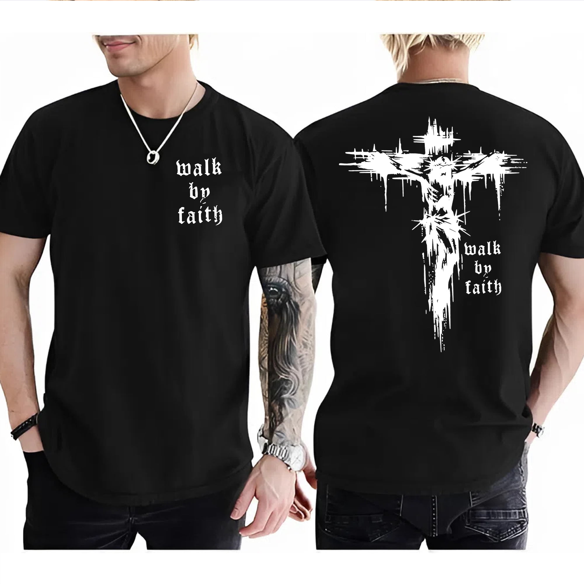 Walk by Faith T-shirt – Vintage cross design and Christian religious patterns. For men and women ...