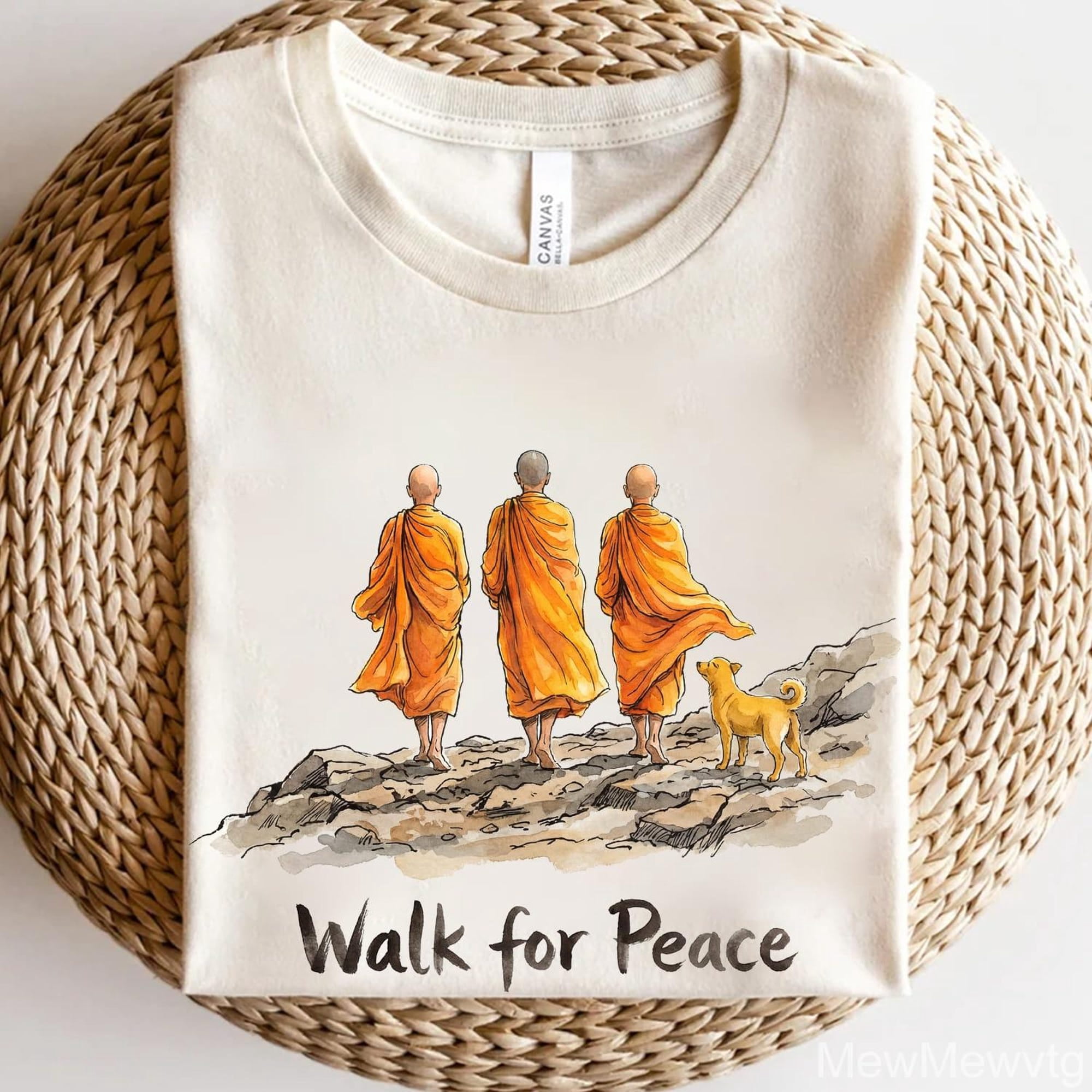 Walk for Peace Shirt Buddhist Monk Zen Art Tee Mindfulness Meditation ...
