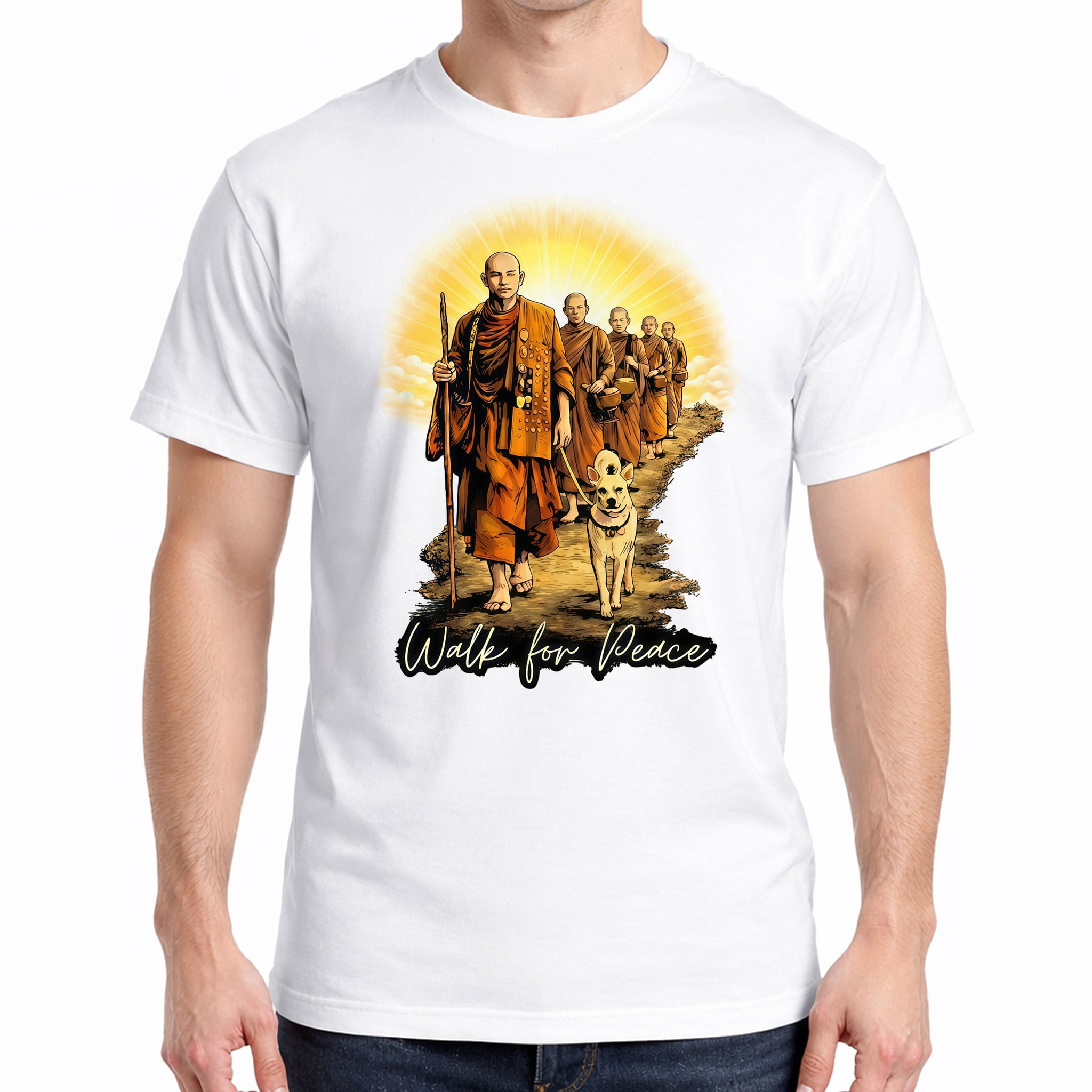 Walk for Peace T-Shirt – Buddhist Monks and Dog Spiritual Journey Tee ...