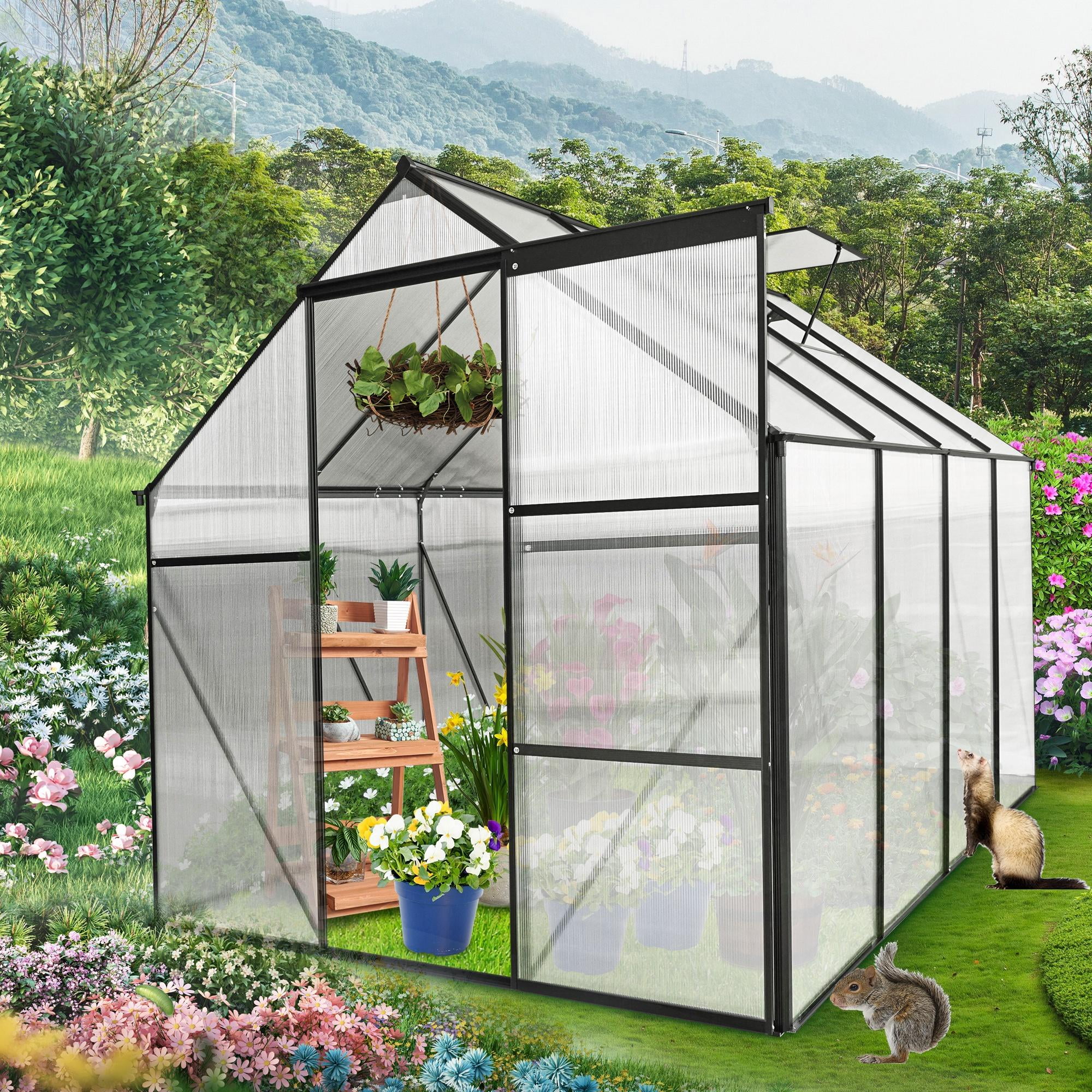 Seizeen 6x8FT Walk-in Greenhouse Kit, Heavy Duty, Polycarbonate ...