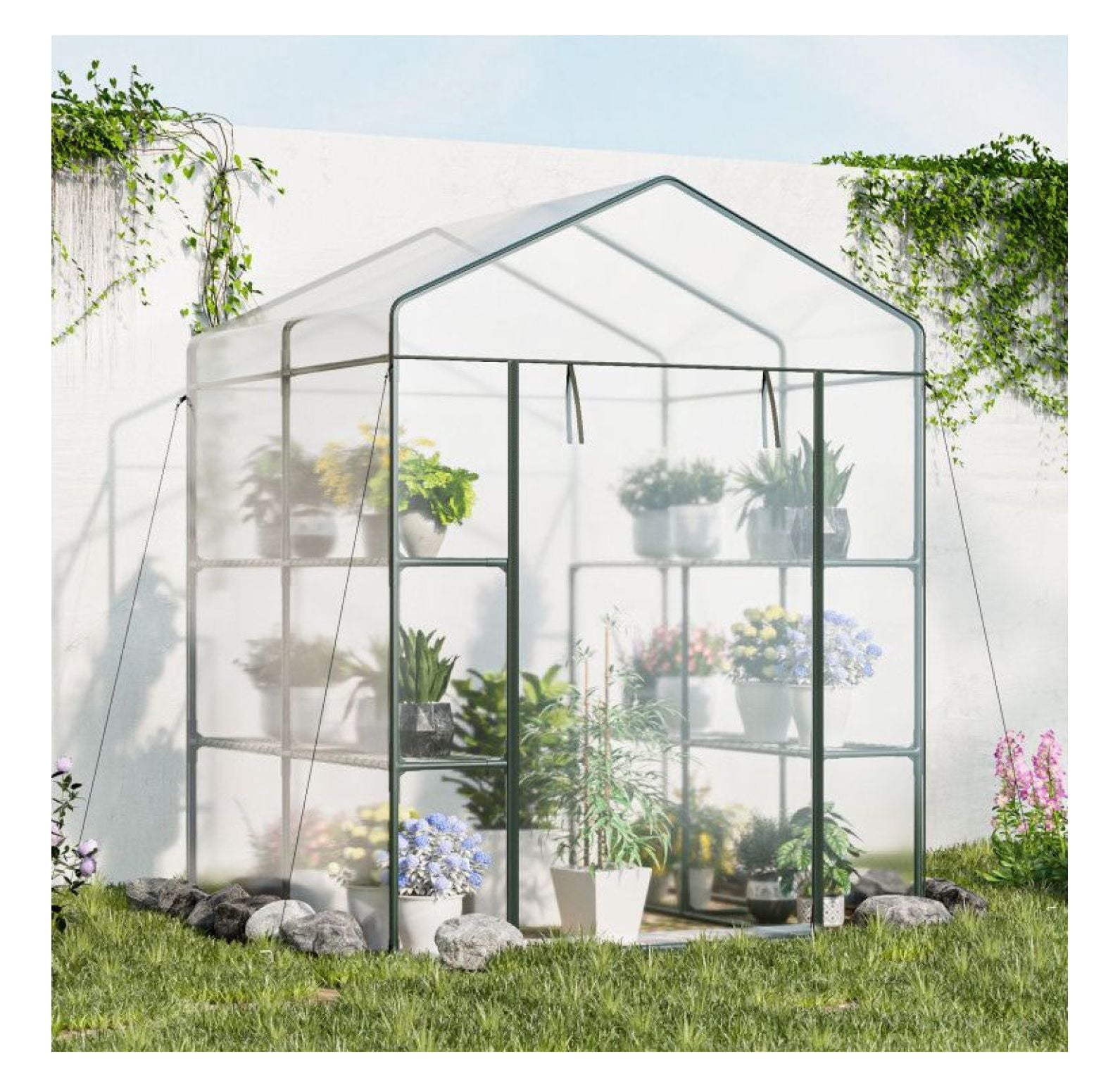 Walk-in Greenhouse 4 Tier 8 Shelves, PVC Outdoor Plant Grow House with ...