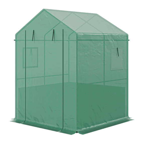 Walk-in Greenhouse, 55.5" Grow House with Raised Bed, Steel Frame UV ...