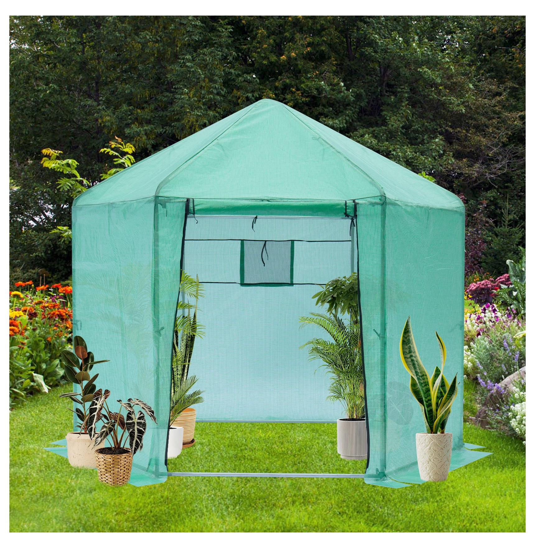 Walk-in Greenhouse Hexagonal - Heavy Duty Reinforced Frame, Waterproof ...