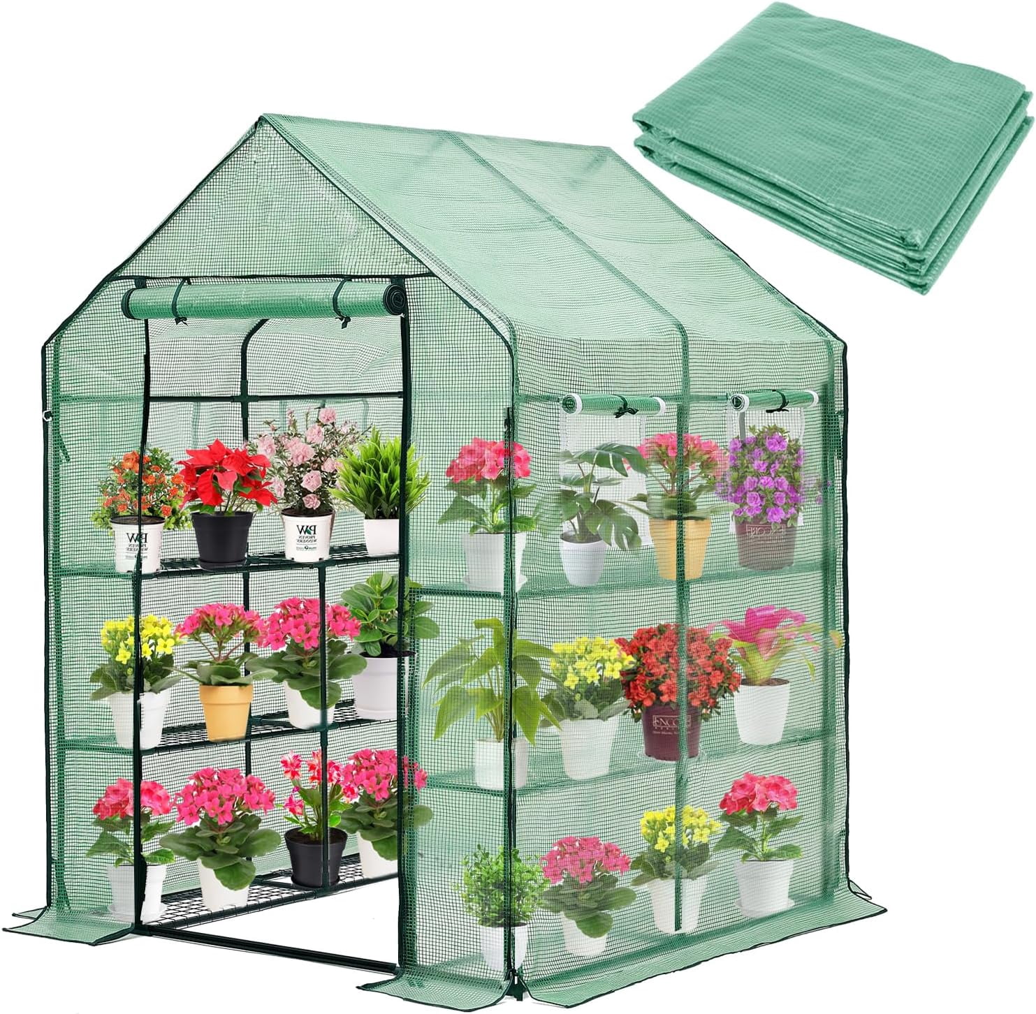 Walk-in Greenhouse Replacement Cover with Roll-Up Zipper Door -56x56x76 ...