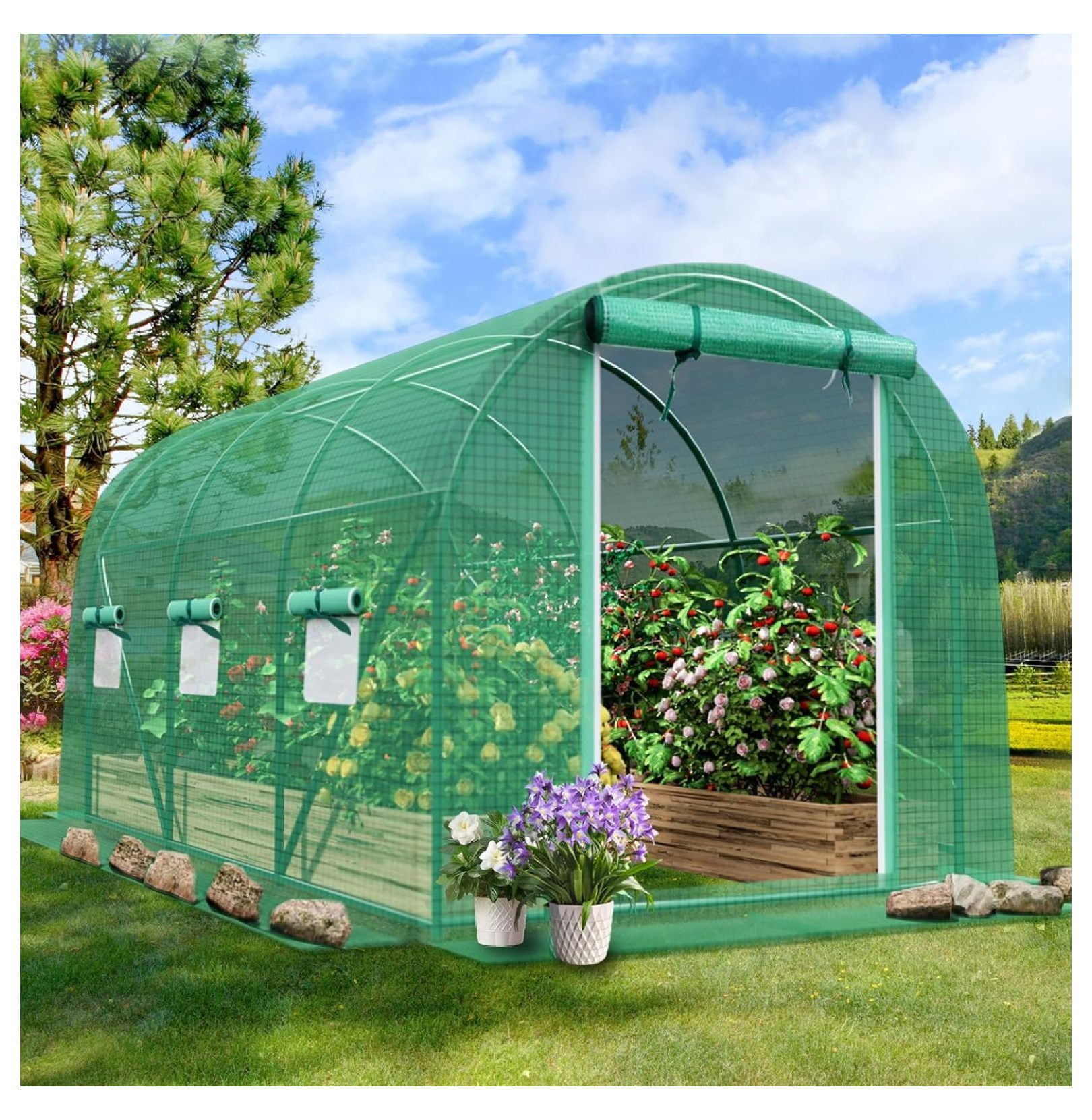 Walk-in Greenhouse Upgraded Green House with Dual Zippered Screen Doors ...