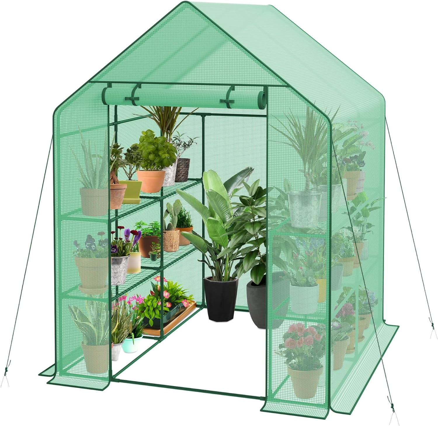 Walk-in Greenhouse for Outdoors, 3 Tiers 8 Shelves Portable PE Cover ...