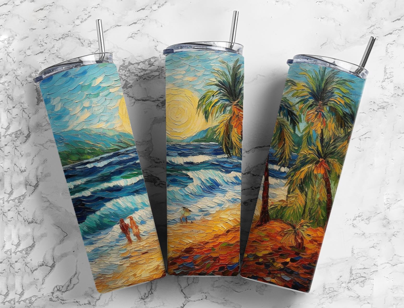 Walk on Beach Shore 20 Oz Skinny Metal Tumbler w/Lid and Straw ...