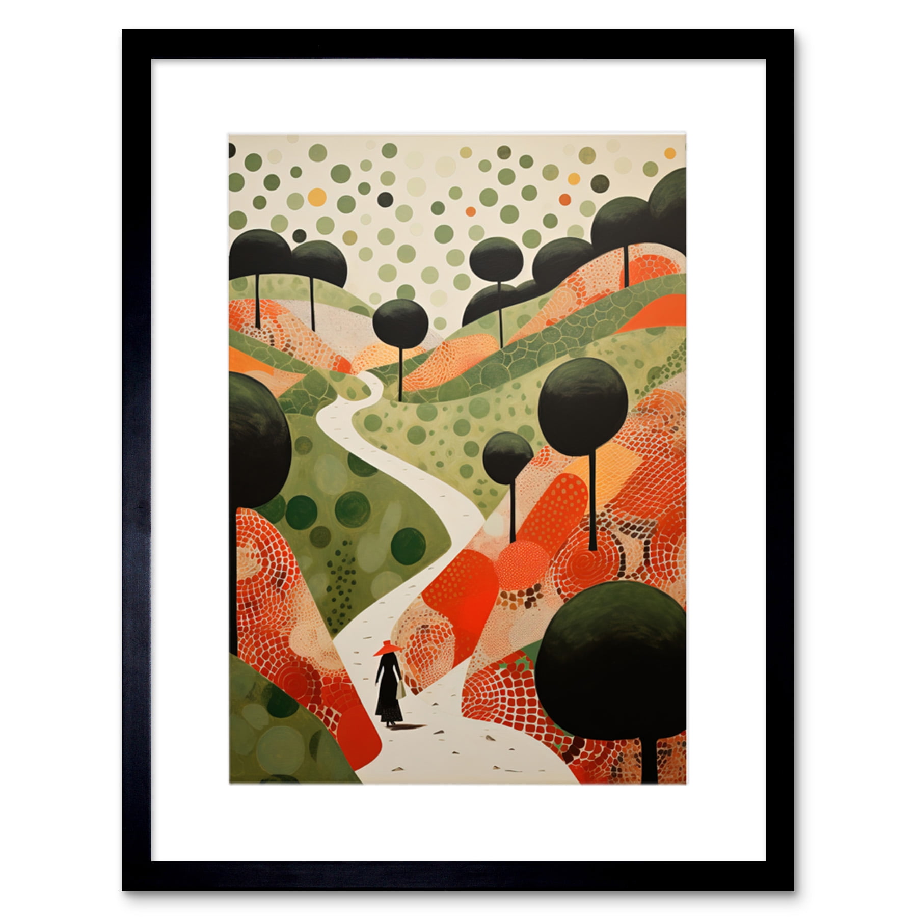 Walk on the Countryside Hill Path Folk Art Oil Painting Red Orange ...