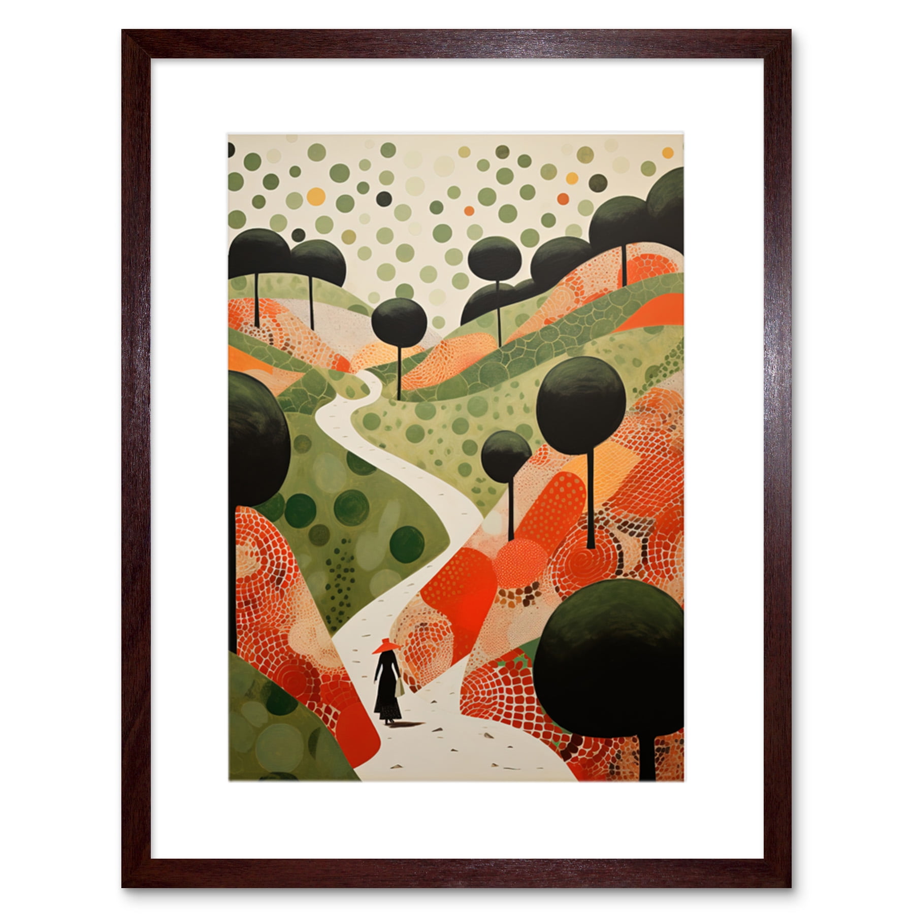 Walk on the Countryside Hill Path Folk Art Oil Painting Red Orange ...