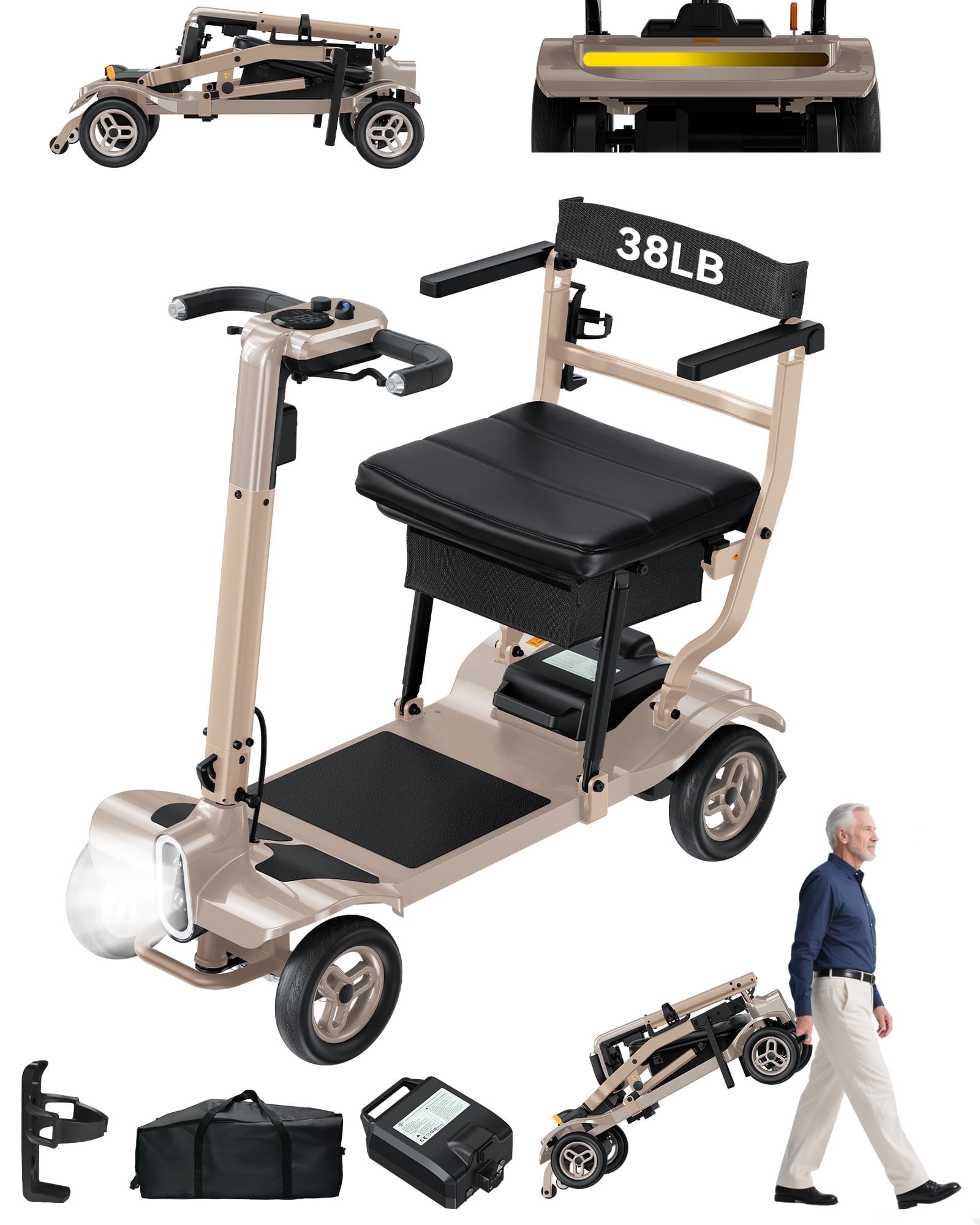 WalkFeel Foldable Powered Mobility Scooter - Lightweight 38lb, Auto ...