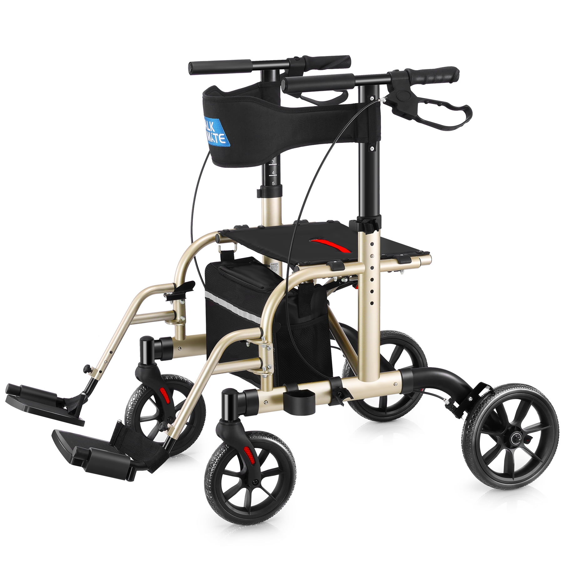 WalkMate 2 in 1 Rollator & Wheelchair, 10'' Wheels, Adjustable Handle ...
