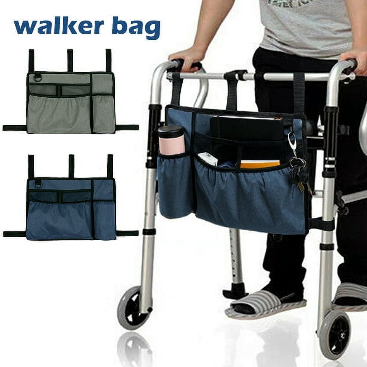 Blue Walker Bag with Cup Holder - Large Capacity Pouch for Wheelchairs ...