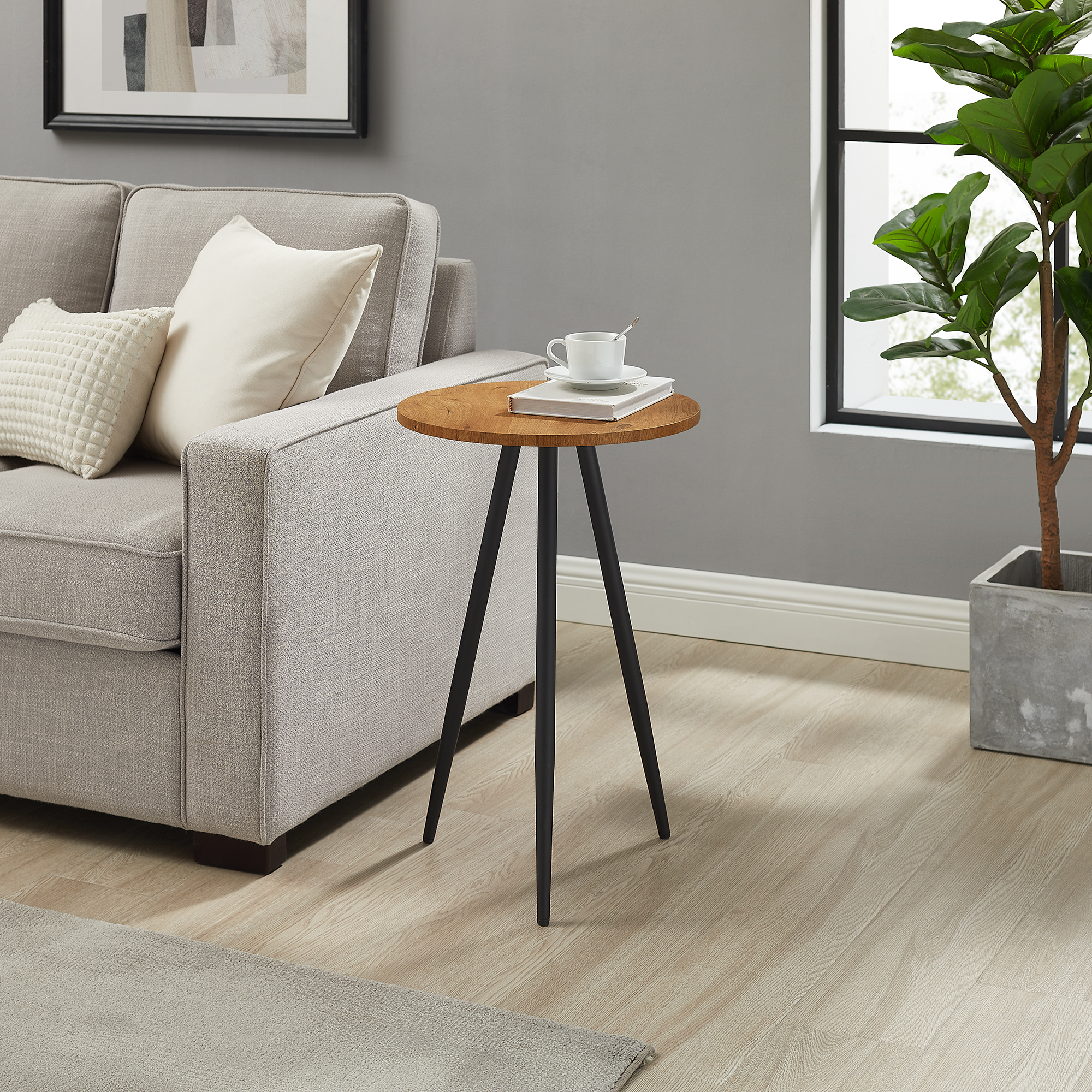 Walker Edison 16” Modern Glam Tapered 3-Leg Side Table, English Oak ...