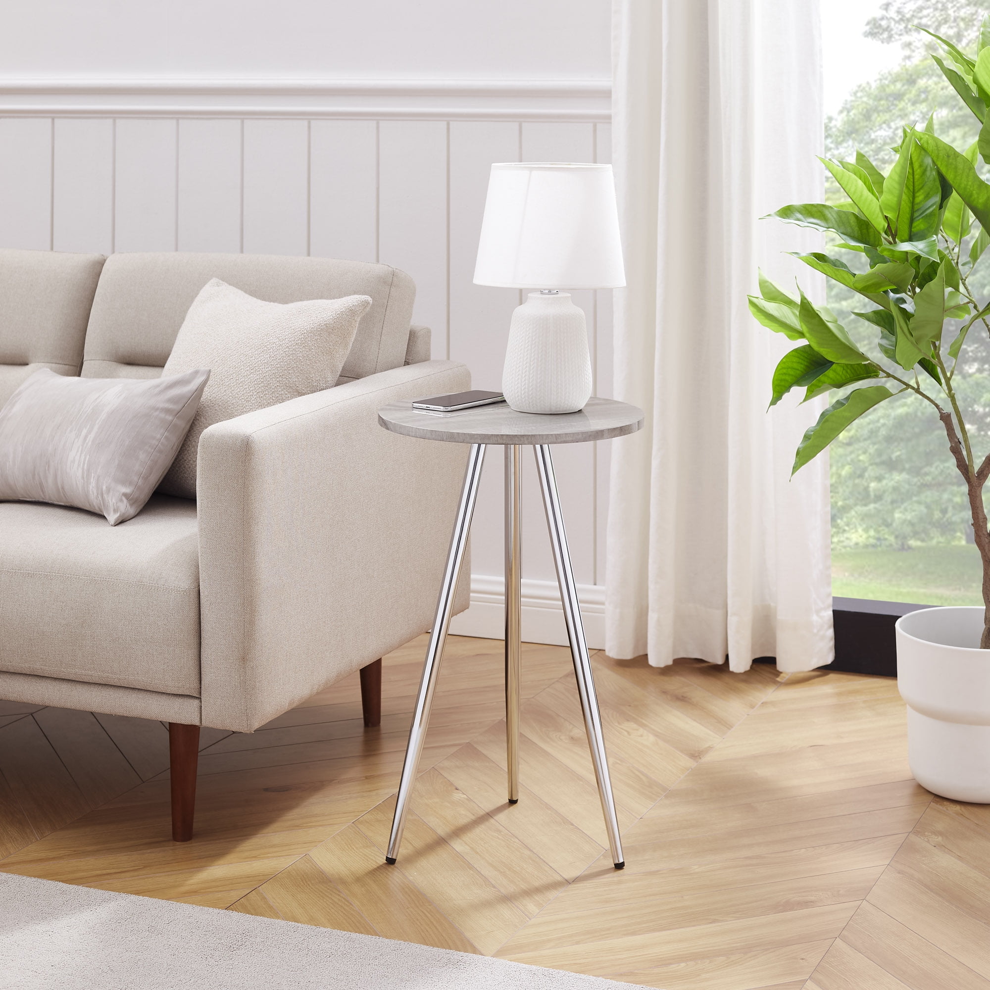 Walker Edison 16” Modern Glam Tapered 3-Leg Side Table, Grey Vein Cut ...